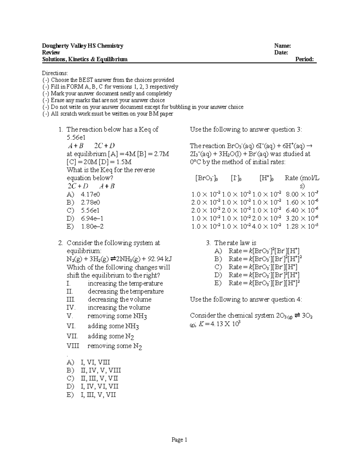 2018 HChem Assess#3Spring Check - Dougherty Valley HS Chemistry Name ...