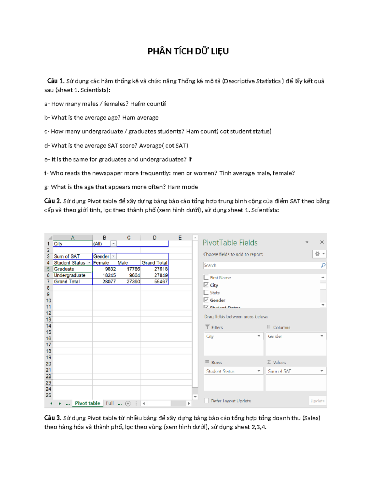 Thuc Hanh Phan Tih Du Lieu P2 Elearning - PHÂN TÍCH DỮ LIỆU Câu 1. Sử dụng các hàm thống kê và ...