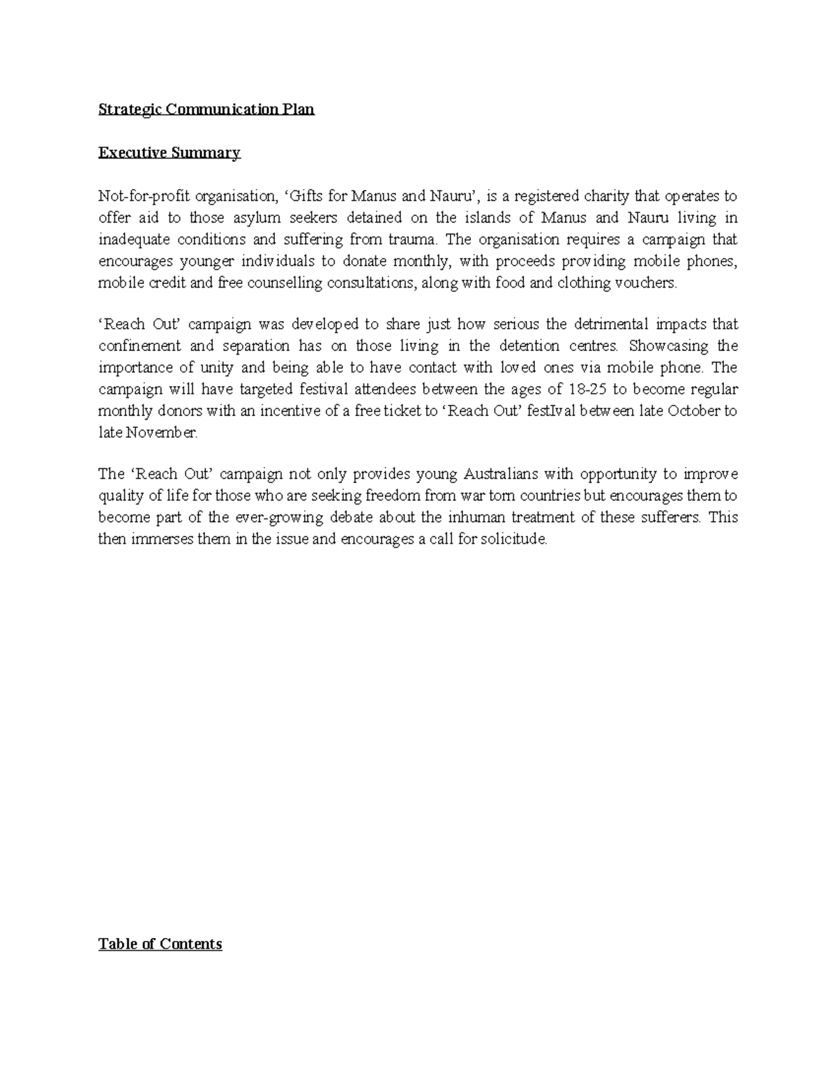 ASS1 ALR104 BDS - good - Strategic Communication Plan Executive Summary ...