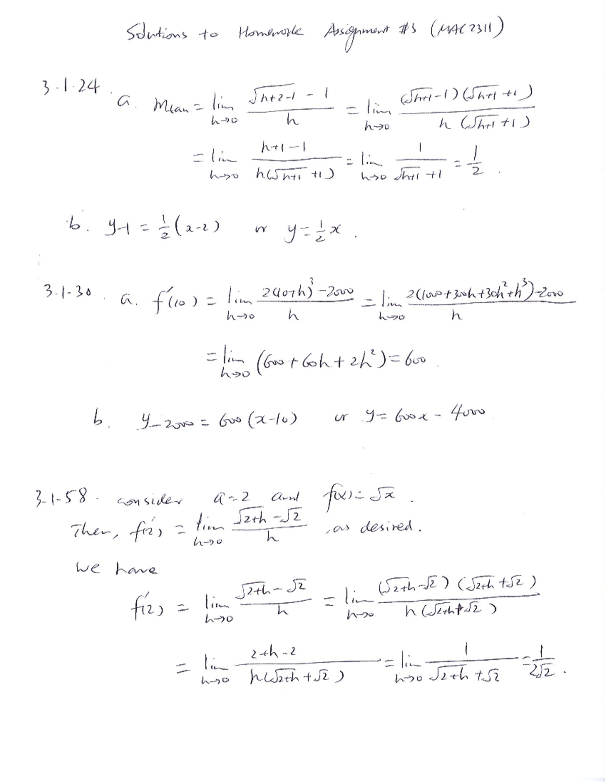 Homework assignment solution A3 - MAC 2311 - Studocu