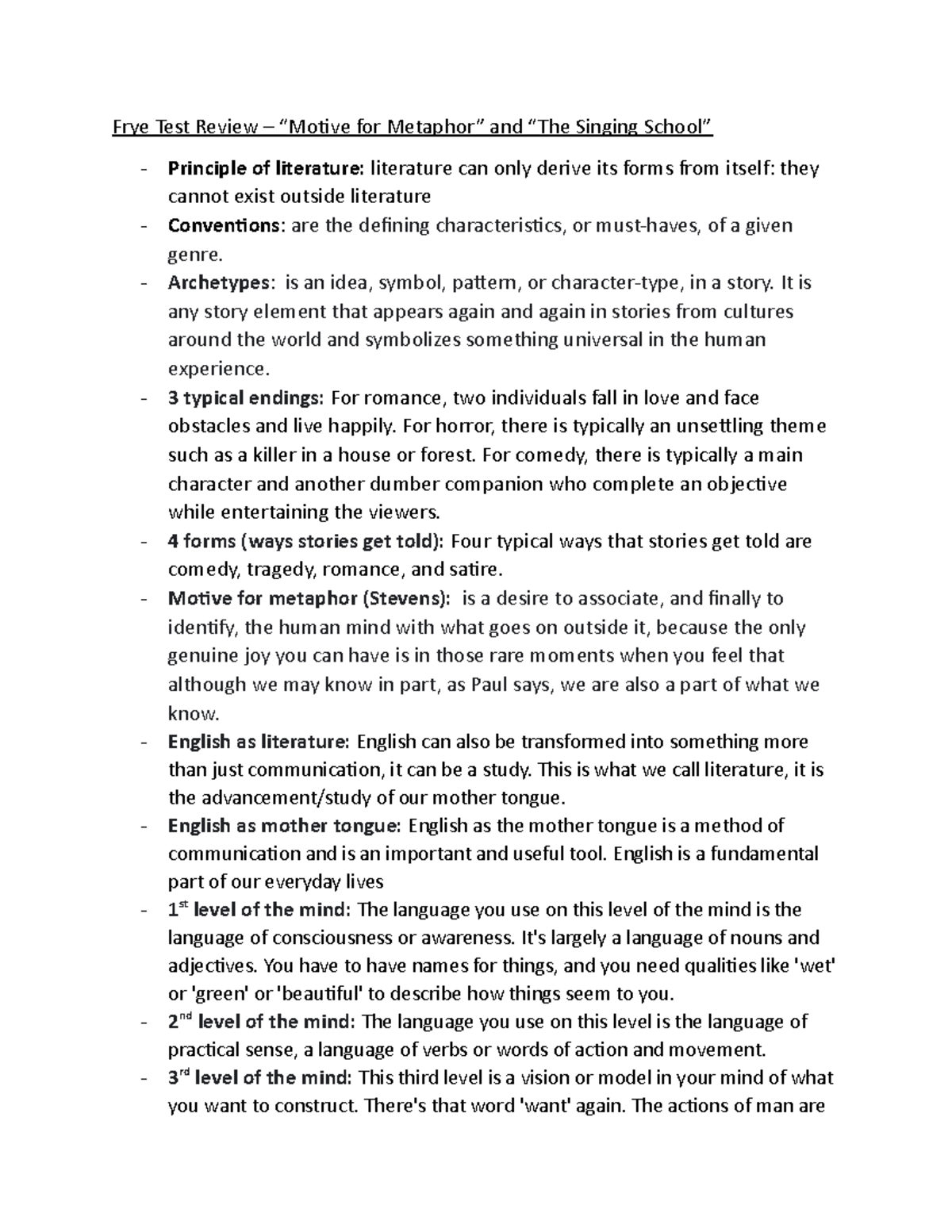 Frye Test Review - Archetypes : is an idea, symbol, pattern, or ...