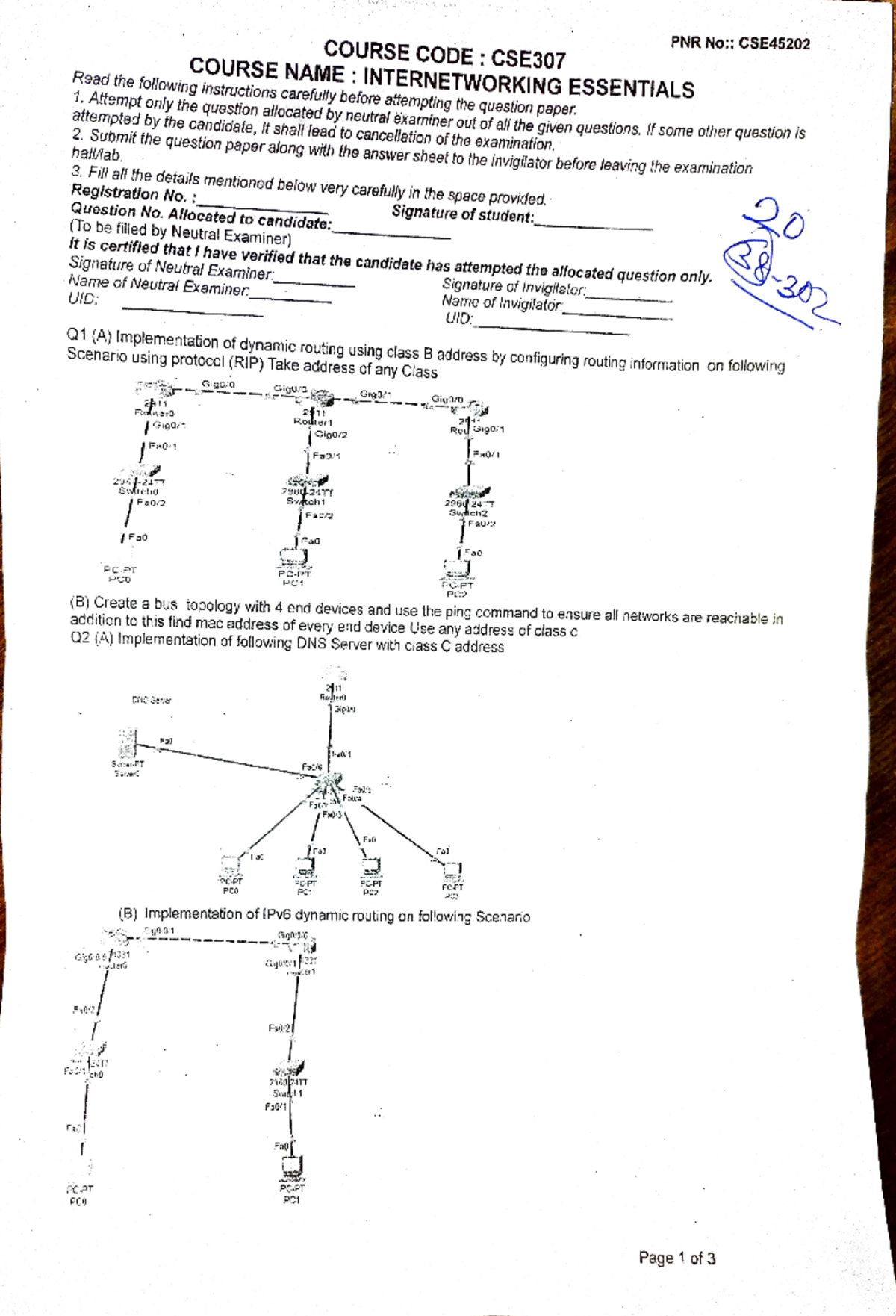Cse 307 ETP - Ete practical question paper - COURSE NAME: INTERNETWORKING ESSENTIALS Read the ...