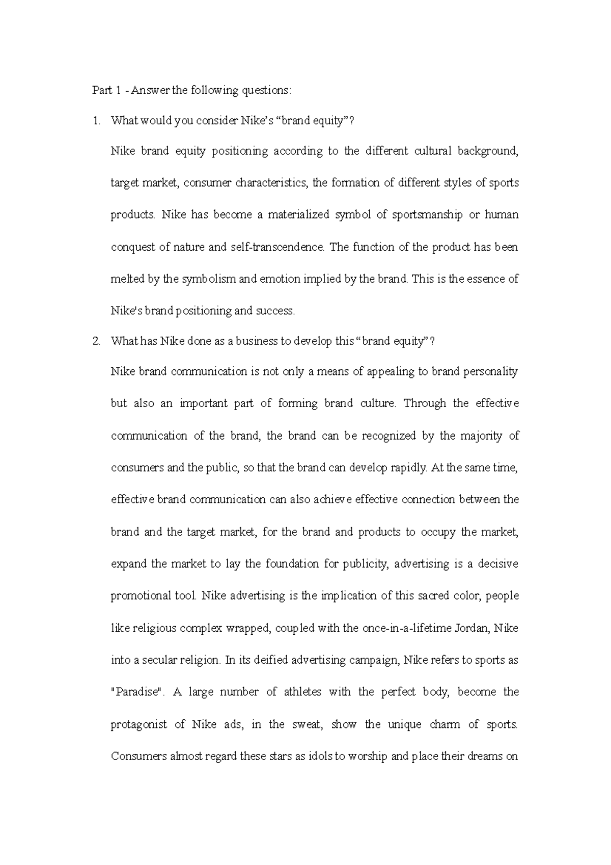 Nike AD - Nike brand advertisement analysis - Part 1 - Answer the ...