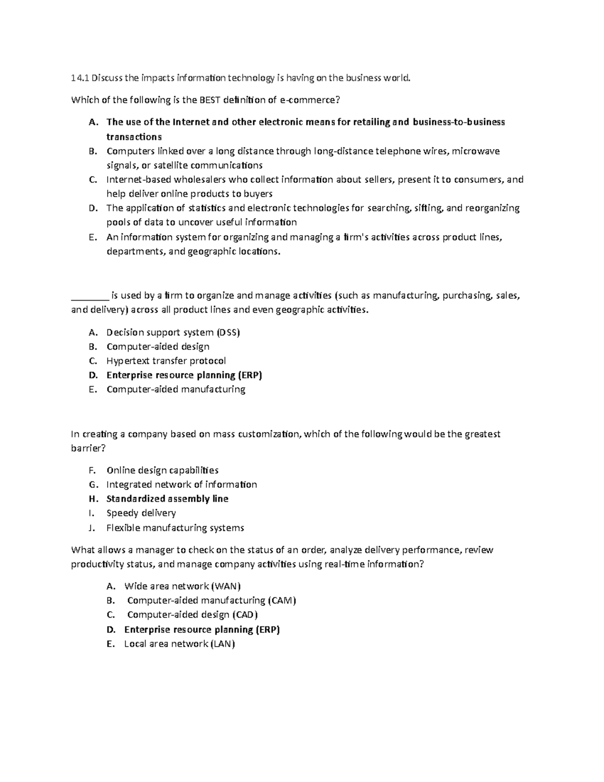 14 - Q/A - 14 Discuss the impacts information technology is having on ...