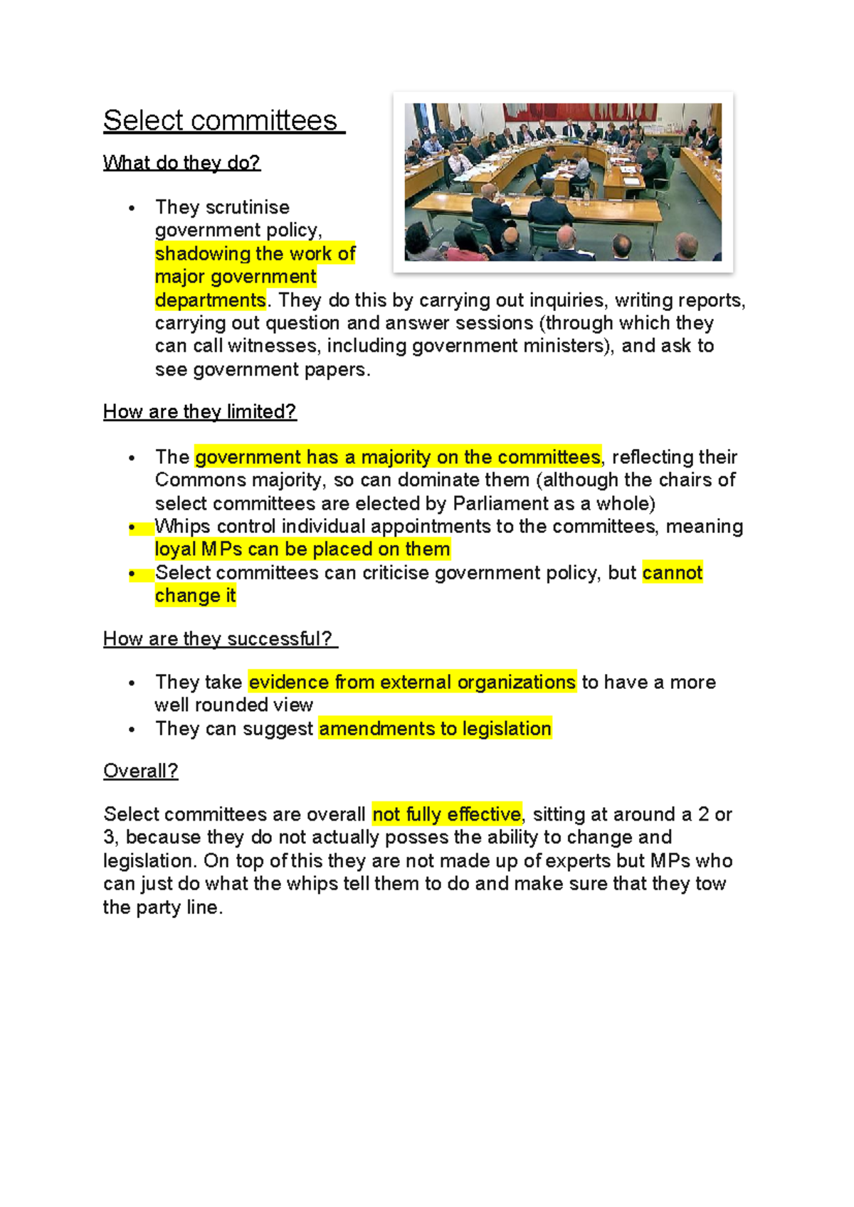 How effective are select comittees - Select committees What do they do ...