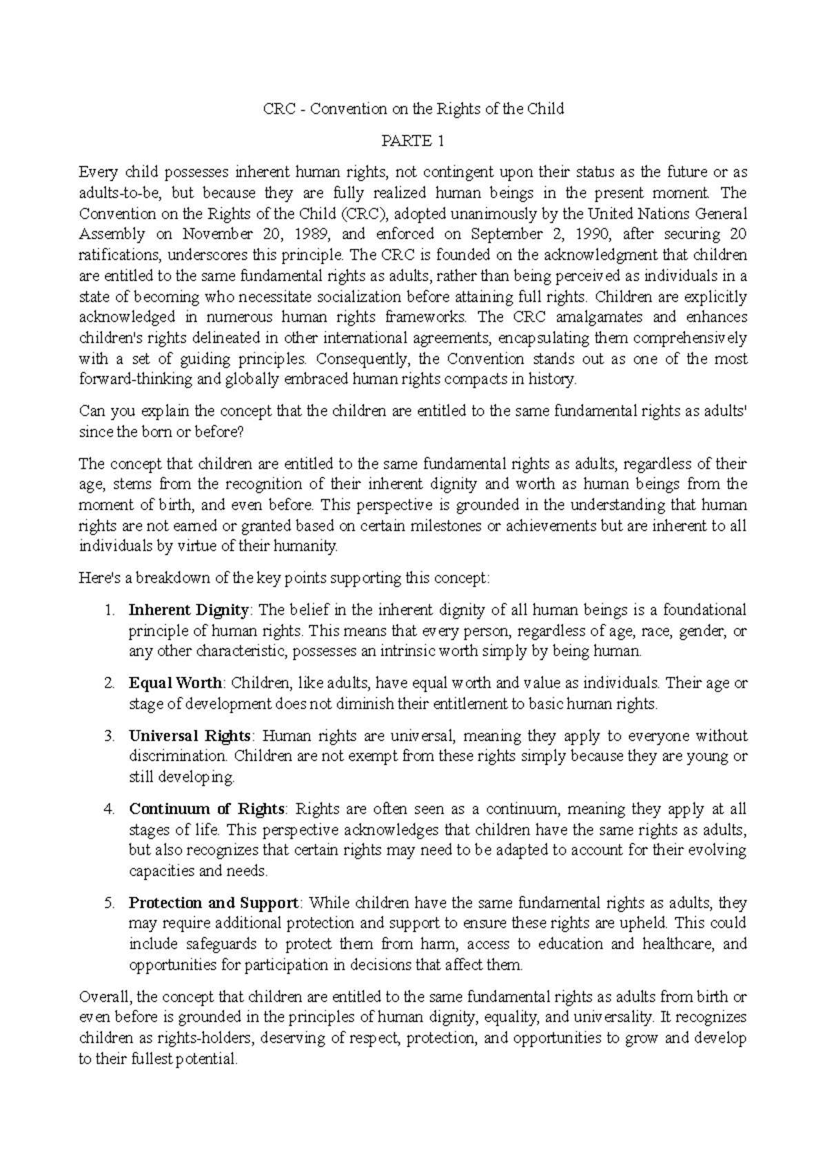 CRC - Riassunto Children's rights - CRC - Convention on the Rights of ...