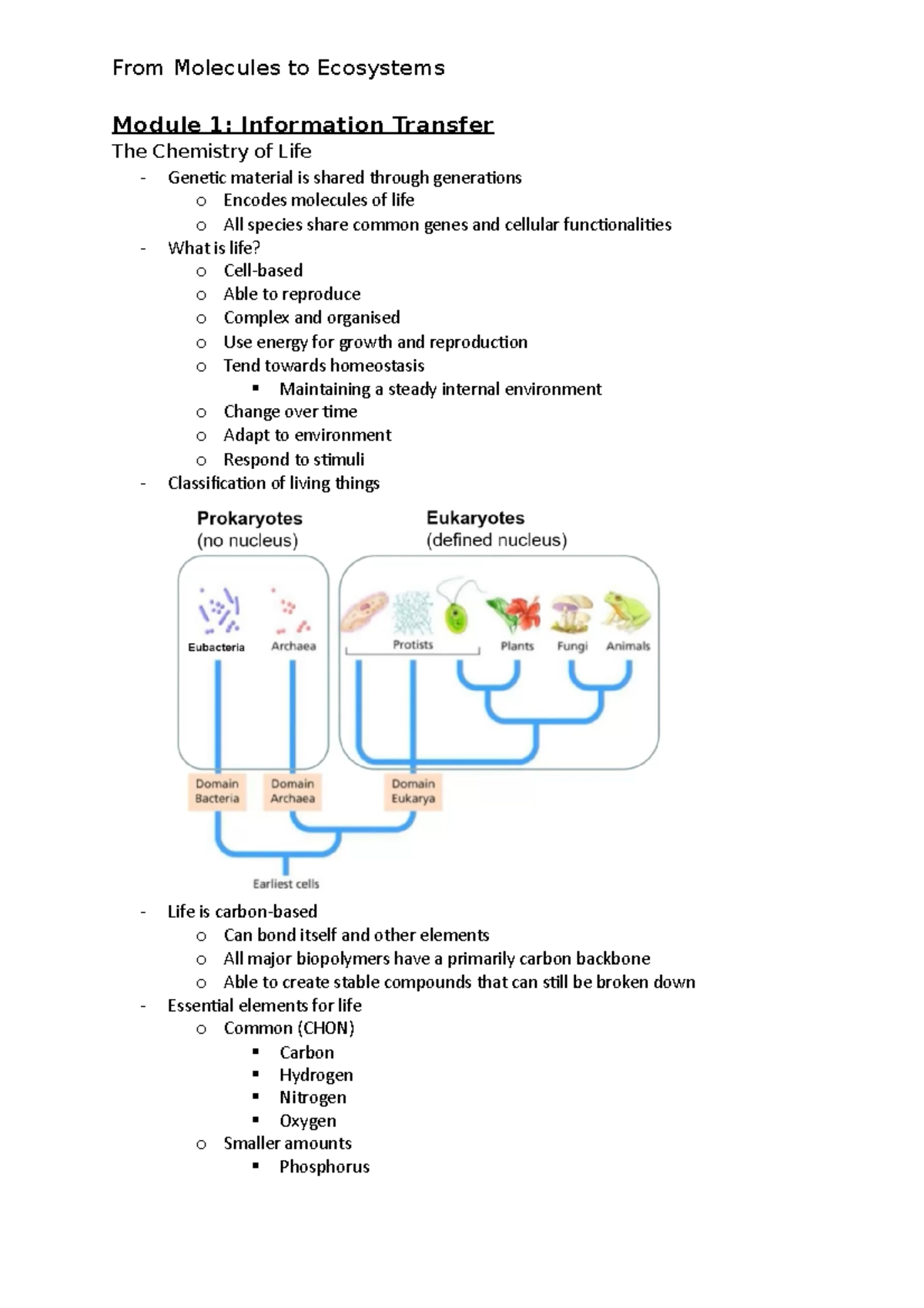 From Molecules to Ecosystems Lecture Notes - Module 1: Information ...