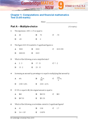 Camb Maths 9 5 - Practise test topic by topic - Chapter 1: Computation ...