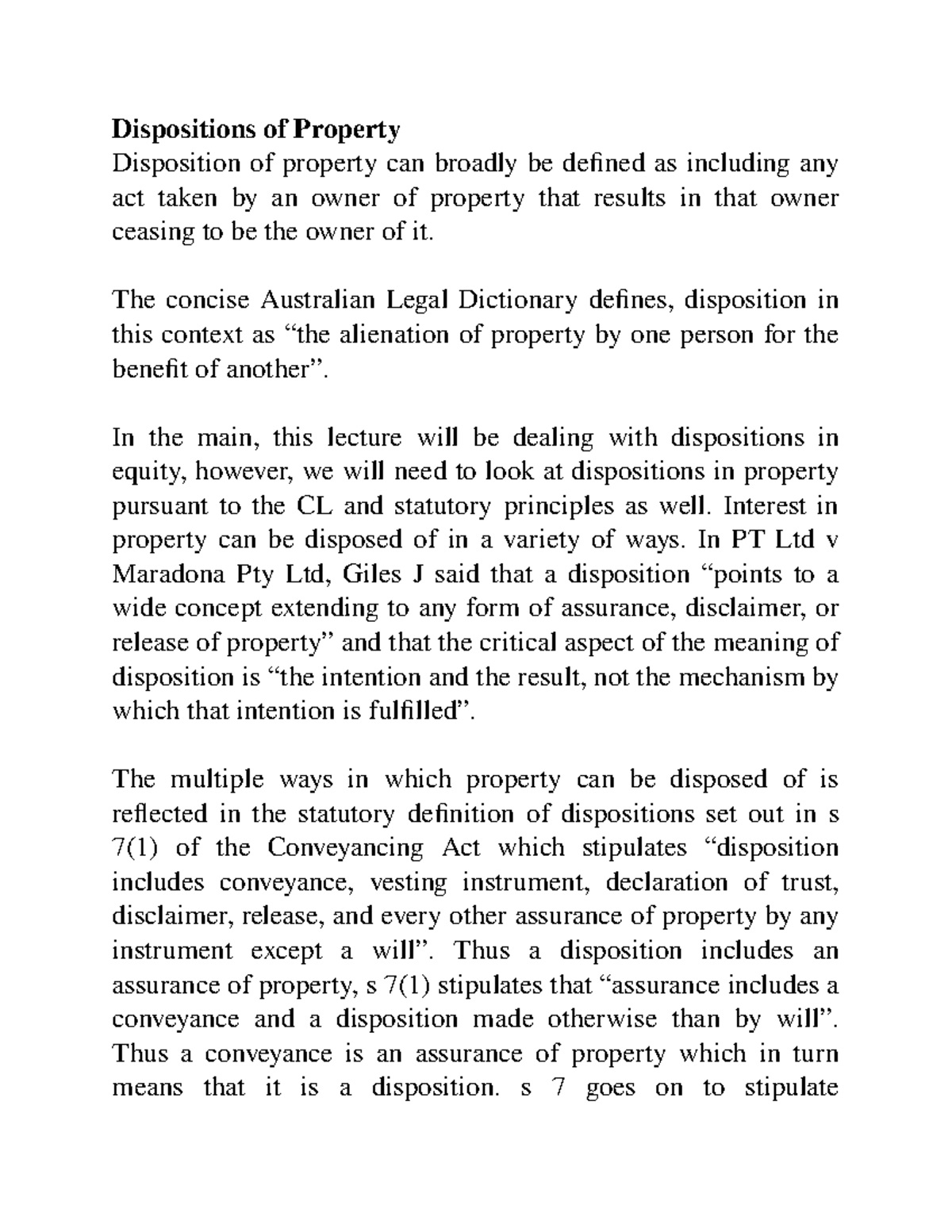 LectureNotesofWeek3.1 - Dispositions of Property Disposition of ...