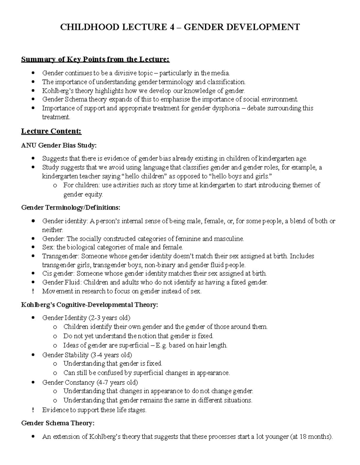 Childhood L4 Gender development - CHILDHOOD LECTURE 4 – GENDER ...