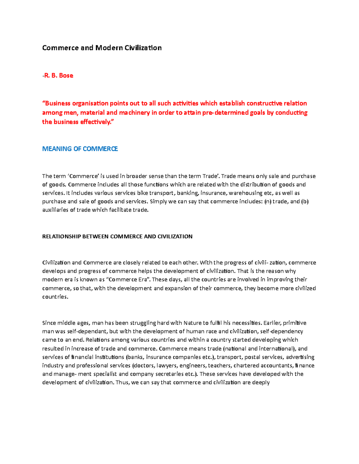 Commerce and Modern Civilization - B. Bose “Business organisation ...