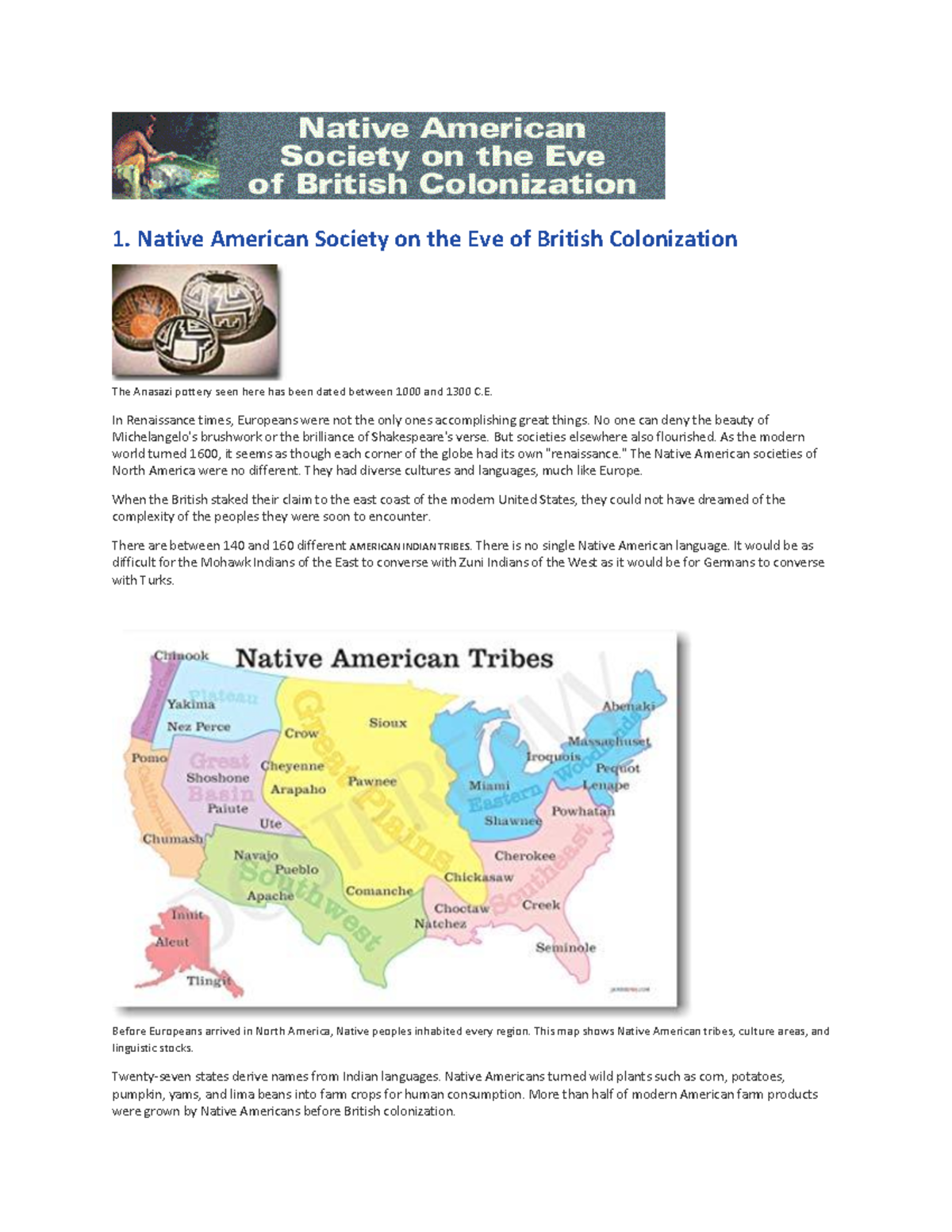 Native American Reading for Summer Assignment - 1. Native American ...