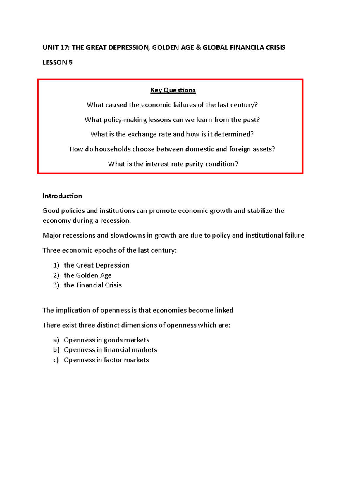 Lesson 5 (Unit 17) Summary - UNIT 17: THE GREAT DEPRESSION, GOLDEN AGE ...