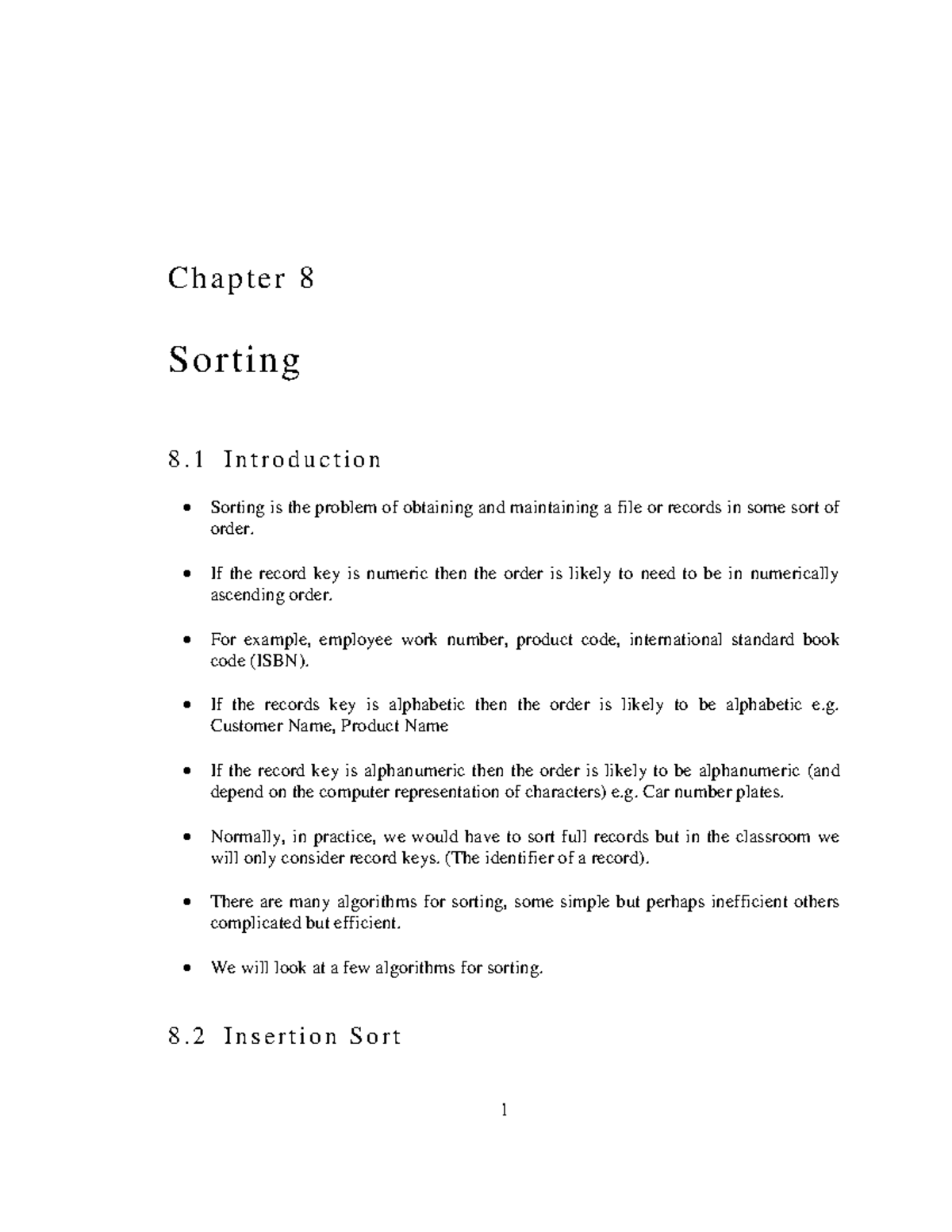 151130 Chapter 8 - Lecture notes 8 - Chapter 8 Sorting 8 Introduction ...