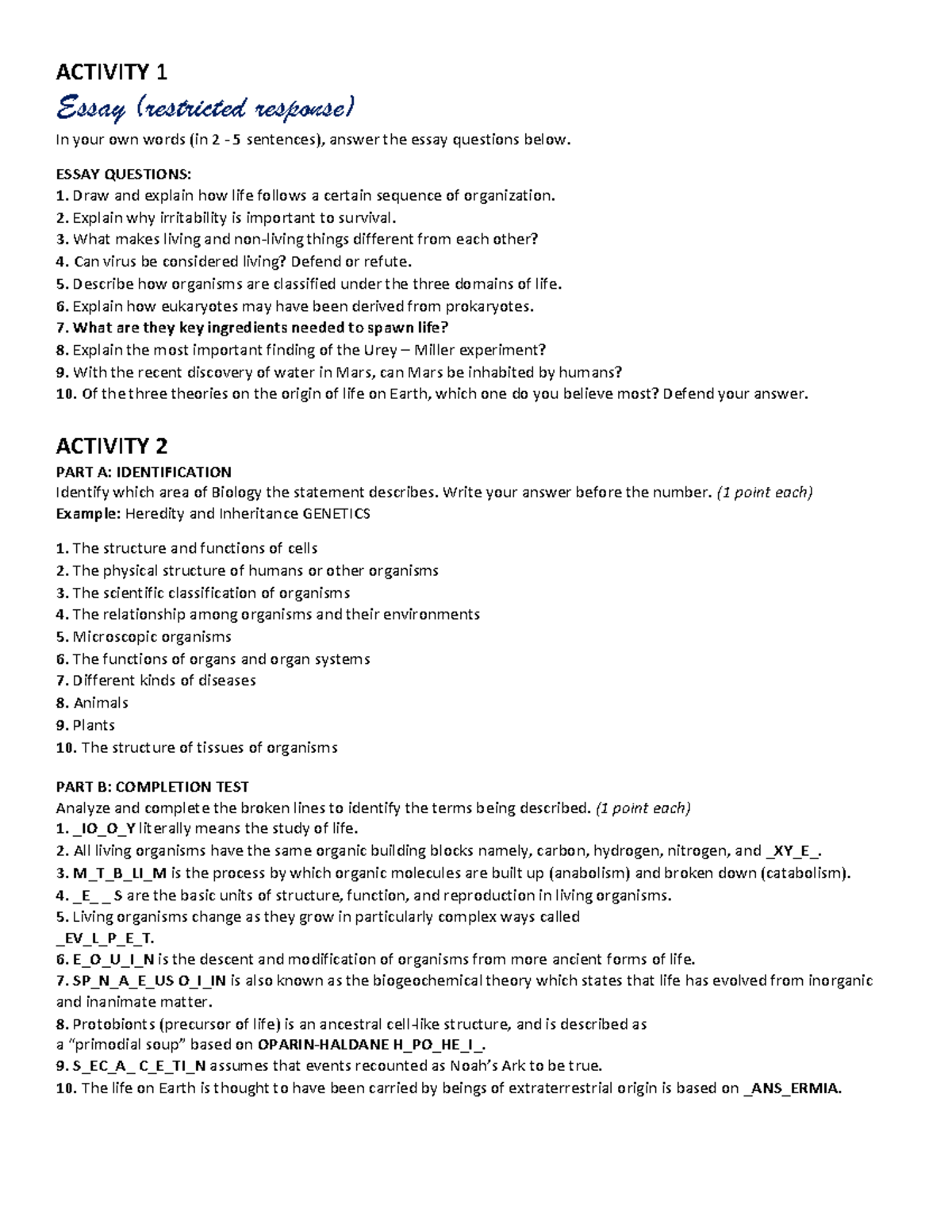 Module 7 GEN 1ST SEM - ....... - ACTIVITY 1 Essay (restricted response ...