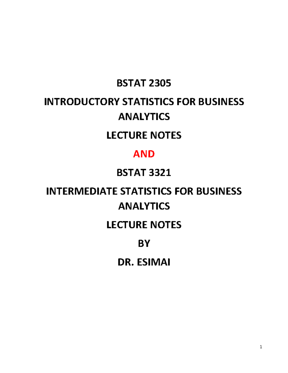Introductory Statistics Lecture Notes - Studocu