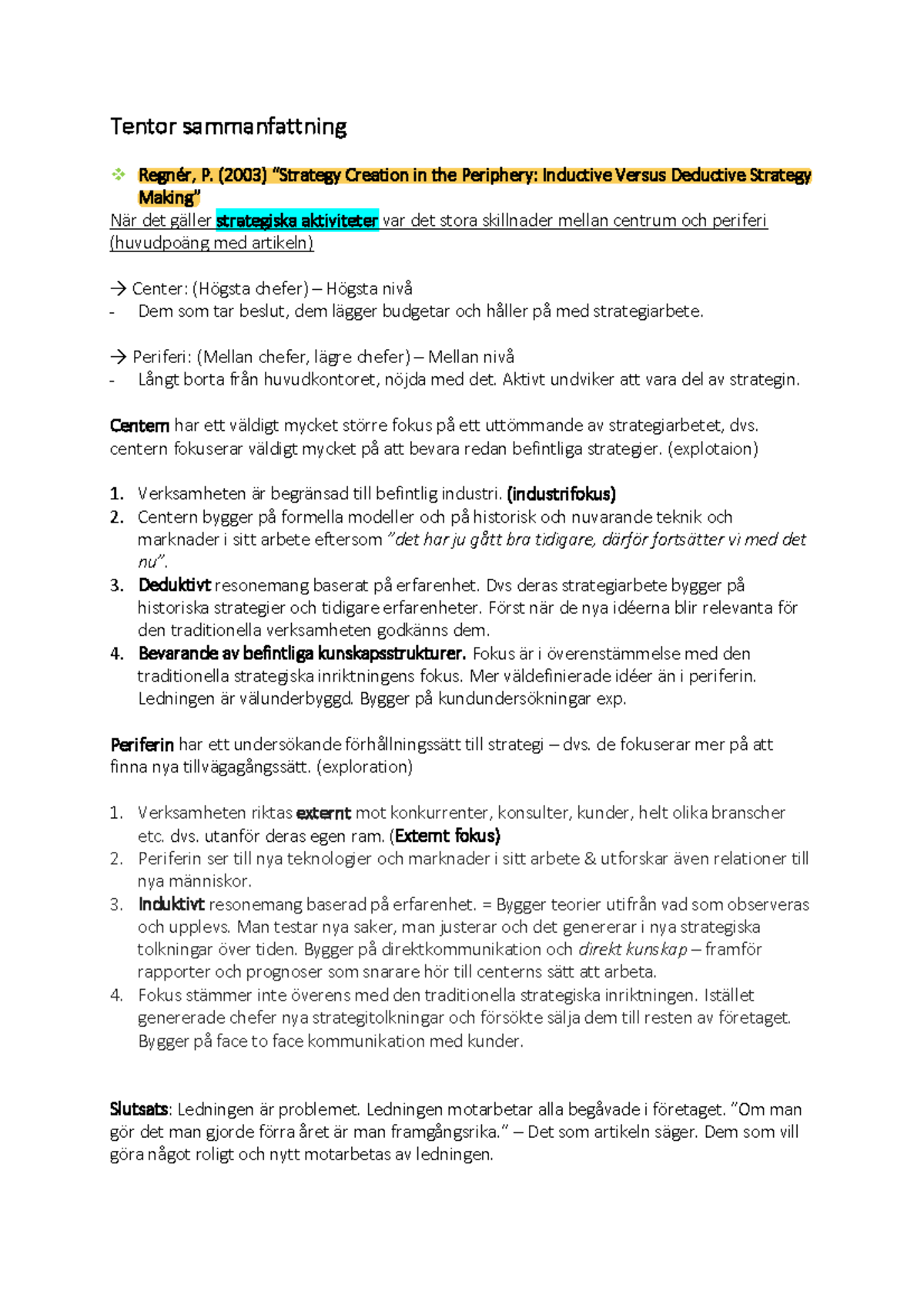 Emmas senaste sammanfattning Strategi - Warning: TT: undefined function: 32 Tentor ...