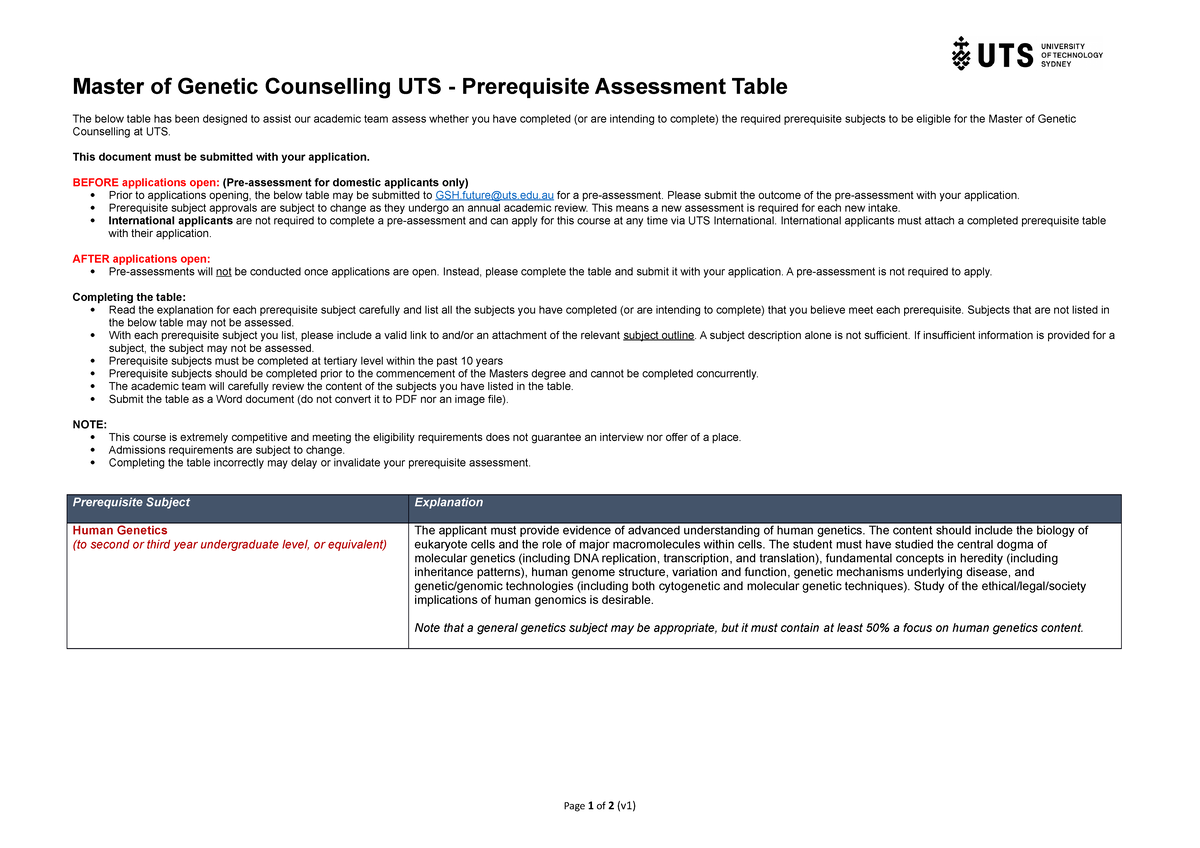 Master-genetic-counselling-prerequisite-table v2 - Master of Genetic ...