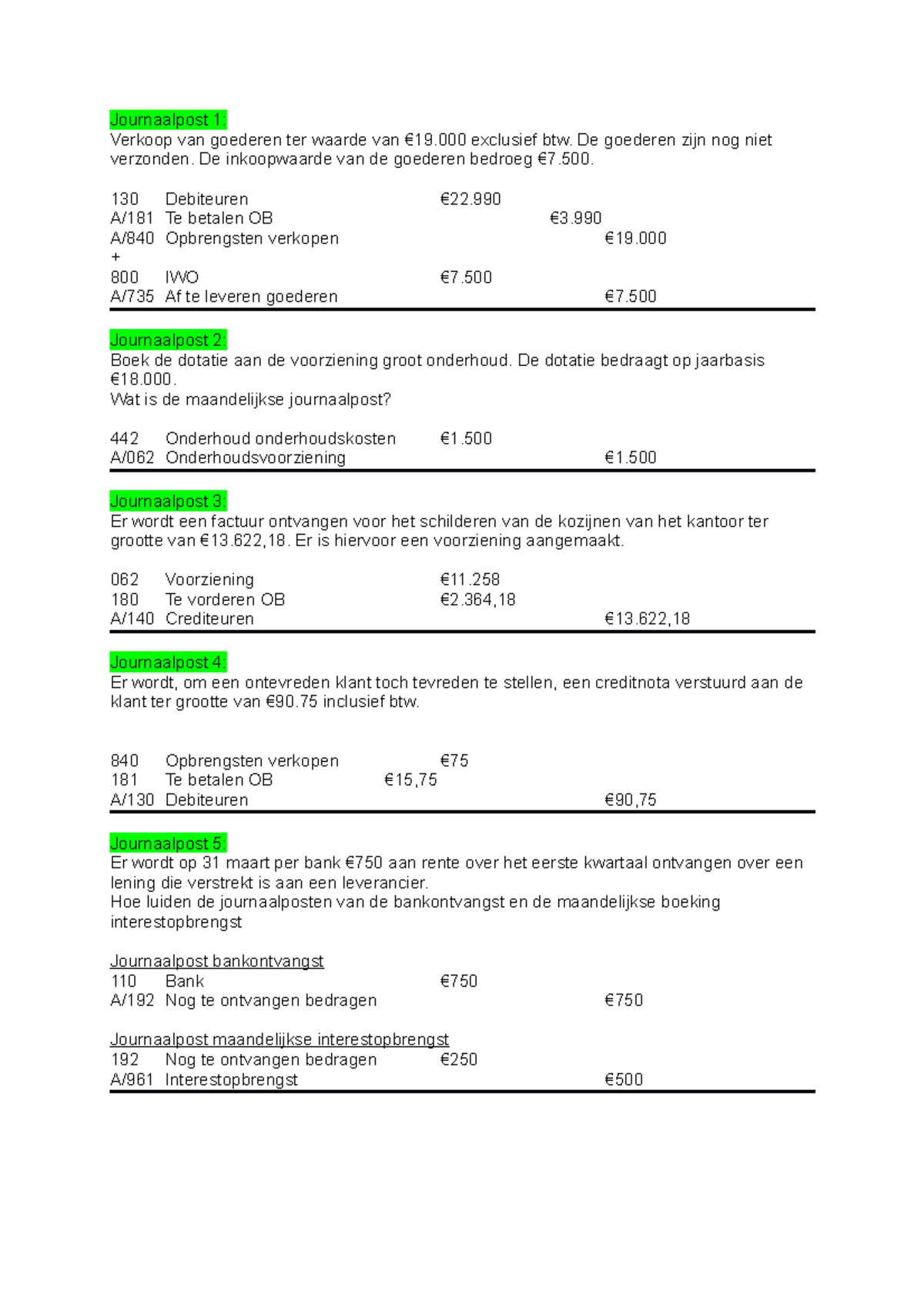 Opgaves met uitwerkingen 'bijzondere' journaalposten - Journaalpost 1 ...