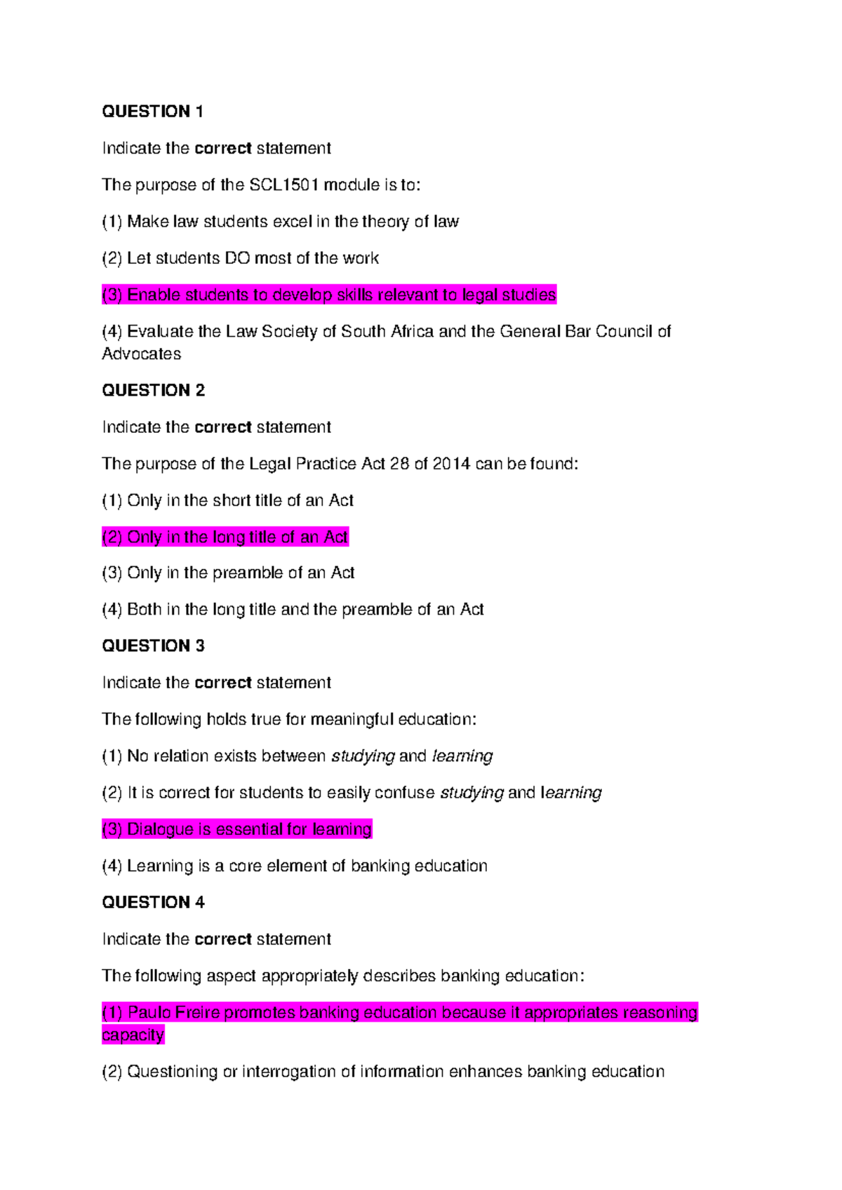 SCL1501 EXAM Pratice - QUESTION 1 Indicate the correct statement The ...