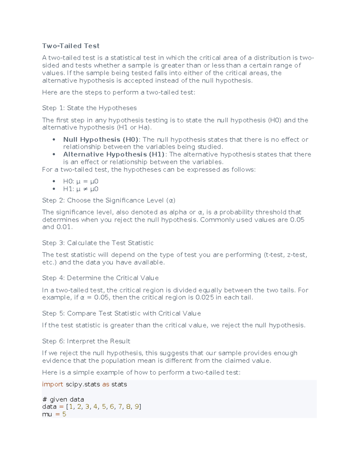 MAT240 2-Tail test steps - Two-Tailed Test A two-tailed test is a ...