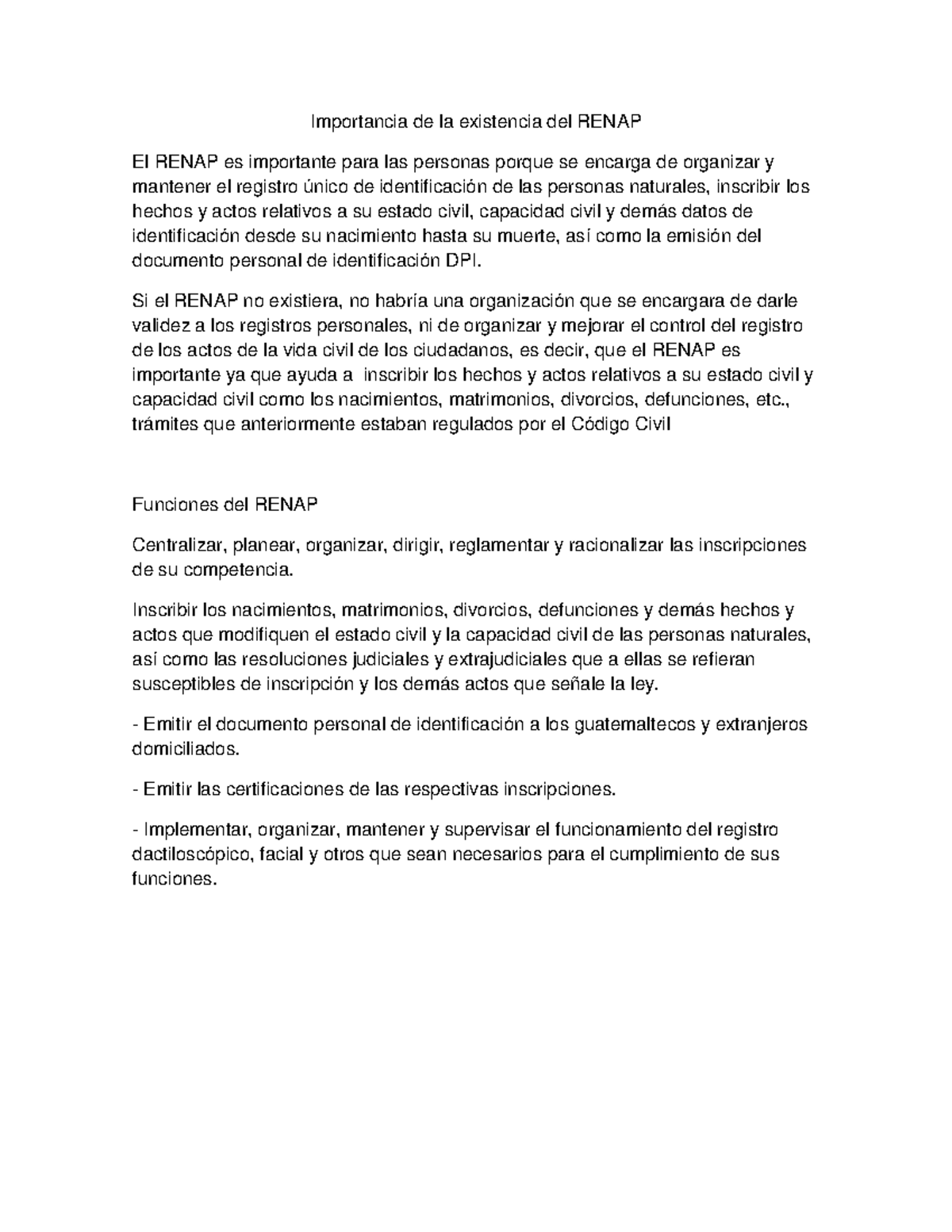 Importancia de la existencia del Renap - Importancia de la existencia ...