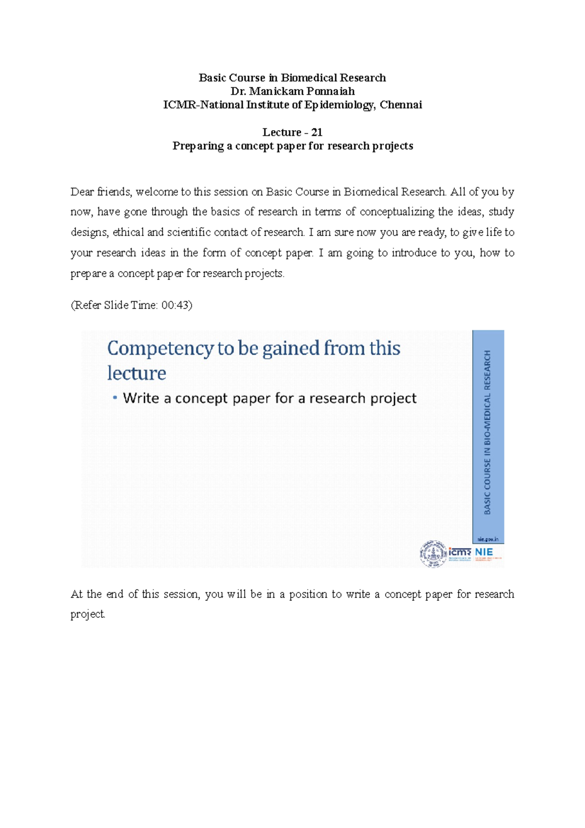 Lec-21 Preparing a concept paper for researc projects - Basic Course in ...