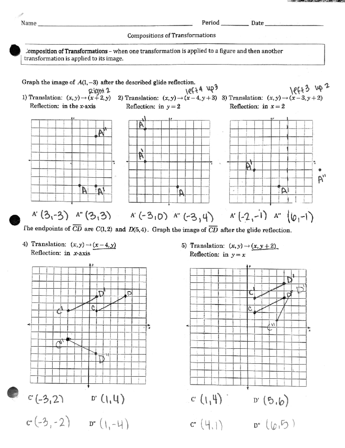 Compositions of Transformations Notes KEY - Name Period Date ...
