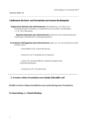 Tutorium 2 Musterlösung - BWL 1b - Studocu