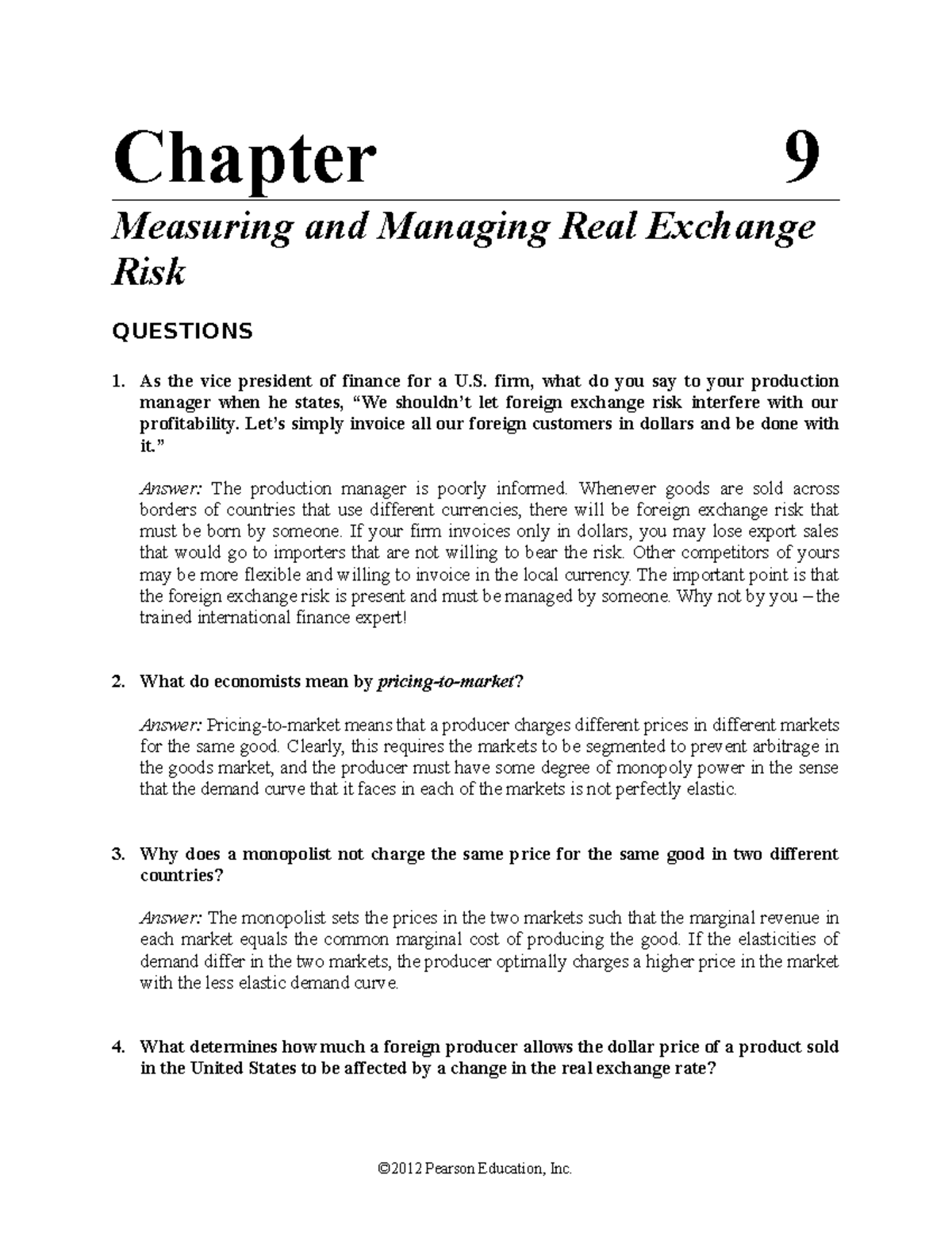 Chapter 9 - Tutorial Solutions - Chapter 9 Measuring and Managing Real Exchange Risk QUESTIONS 1 ...