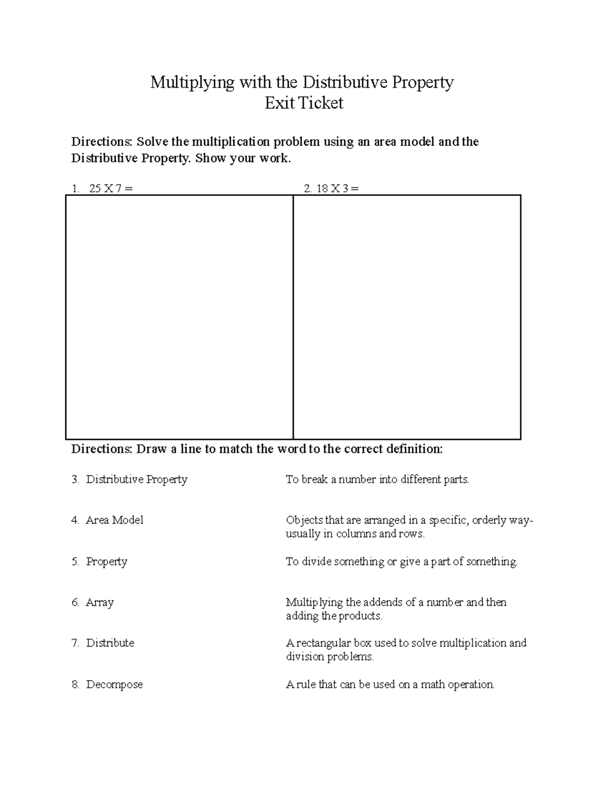 PCE C936 Exit Ticket - Multiplying with the Distributive Property Exit ...