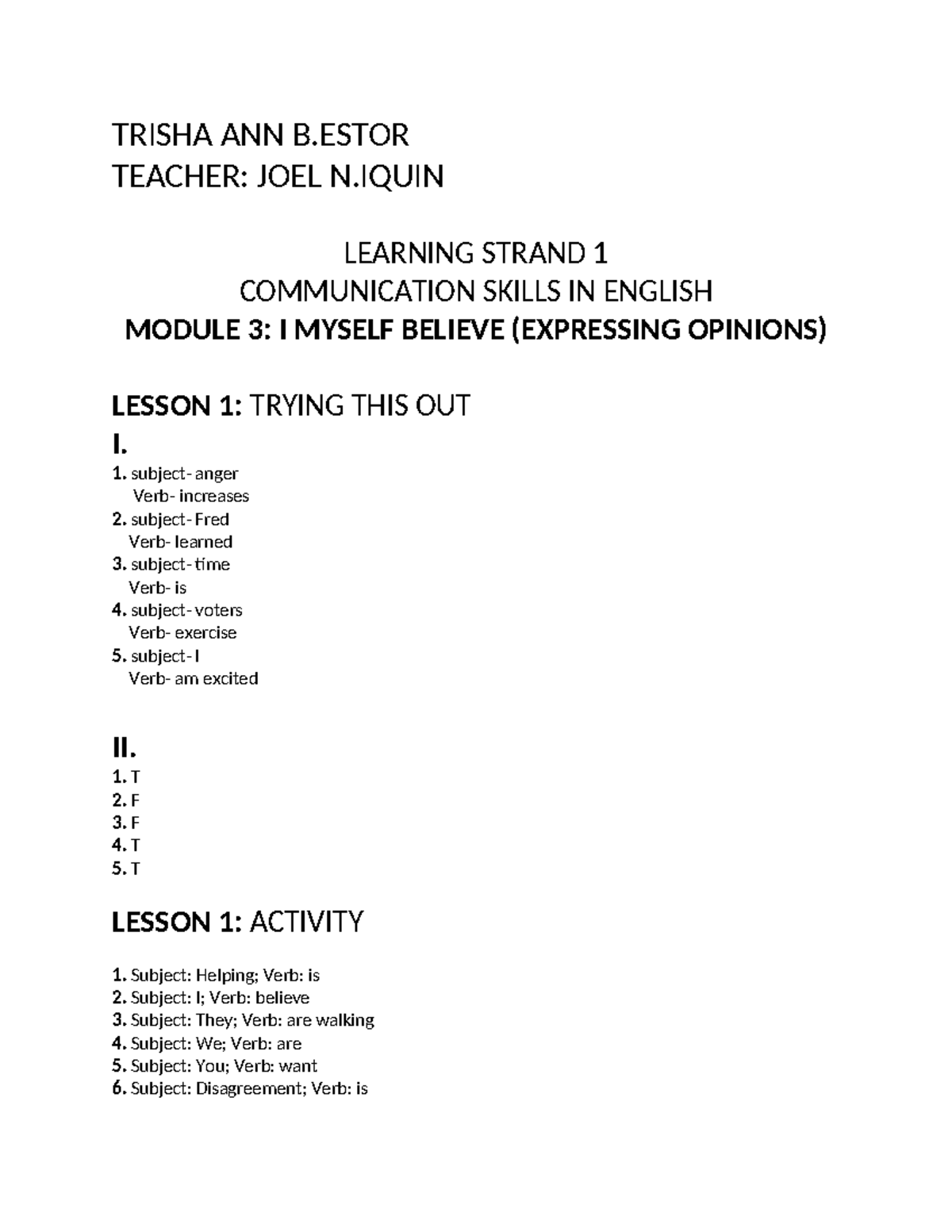 Module 3 English Final - TRISHA ANN B TEACHER: JOEL N LEARNING STRAND 1 ...