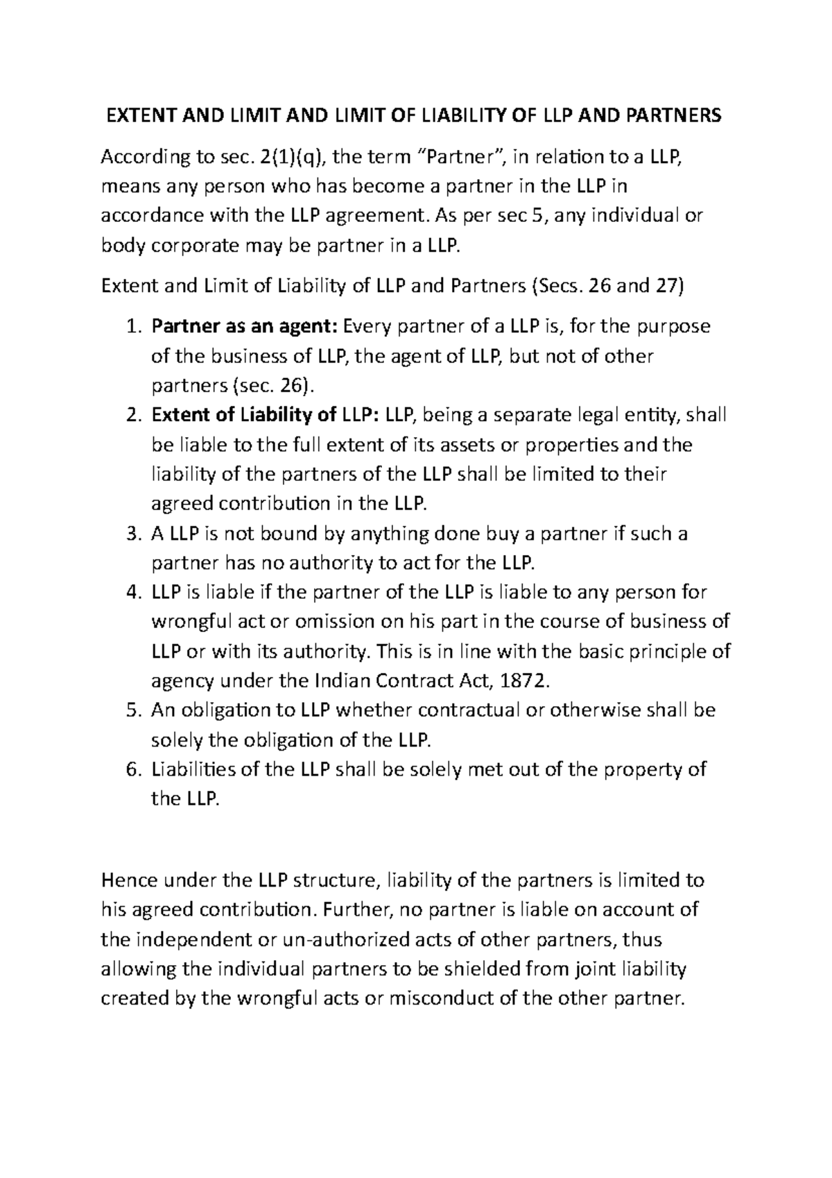 Extent AND Limit AND Limit OF Liability OF LLP AND Partners - EXTENT ...