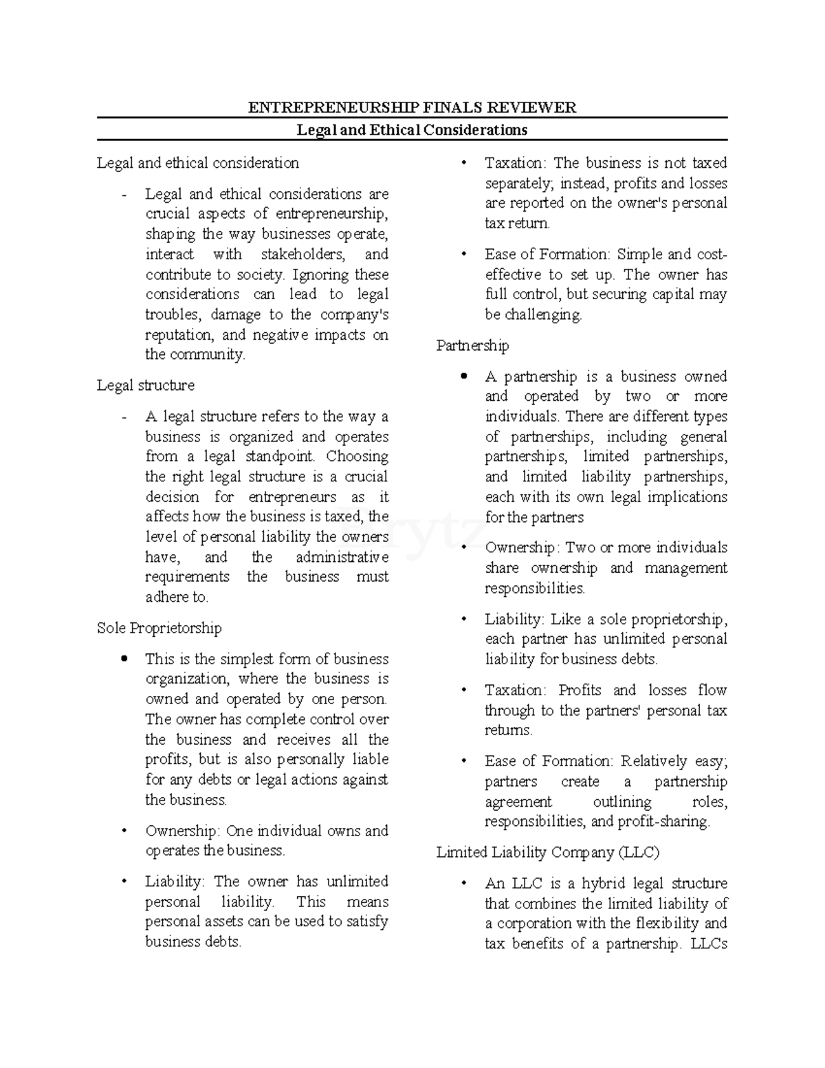 entrep-reviewer for finals - ENTREPRENEURSHIP FINALS REVIEWER Legal and ...