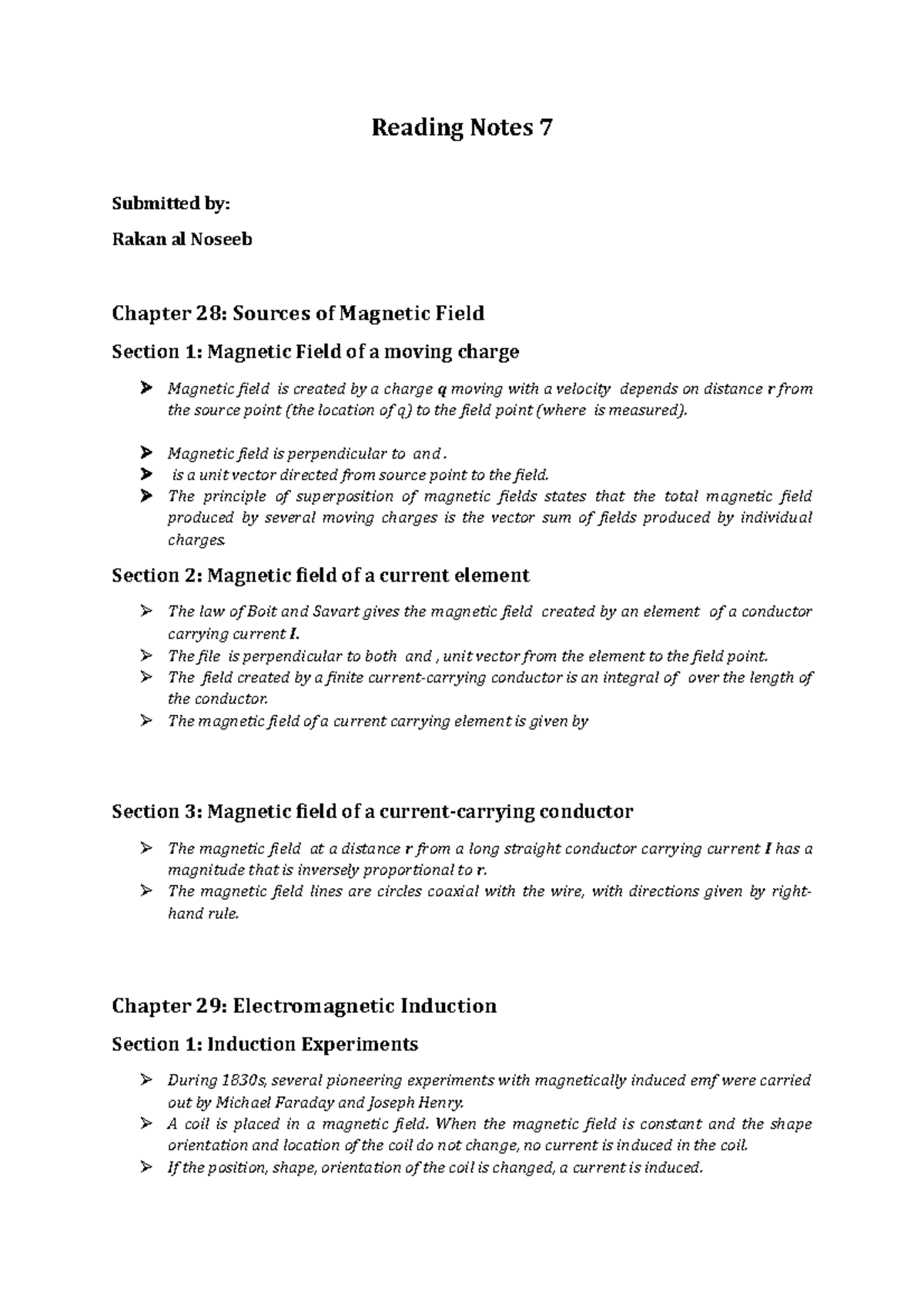 Reading Notes 7 - Magnetic field is perpendicular to and. is a unit ...