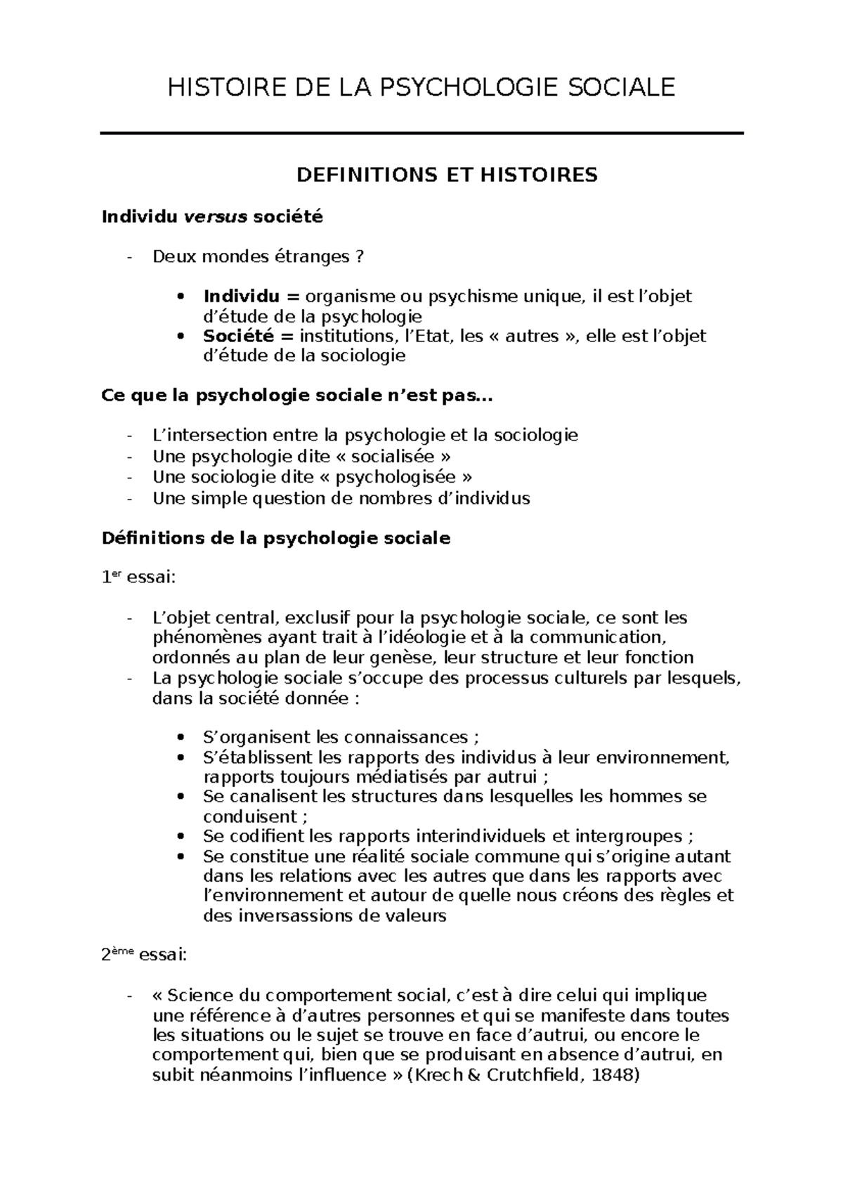 Histoire DE LA Psychologie Sociale - HISTOIRE DE LA PSYCHOLOGIE SOCIALE ...