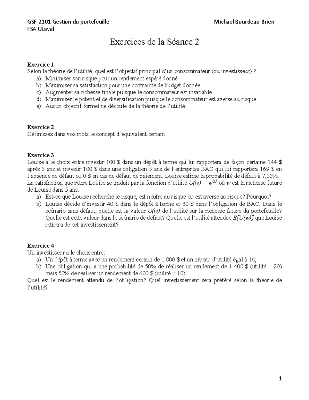 GSF2101-S2-Exercices - FSA ULaval Exercices de la Séance 2 Exercice 1 ...