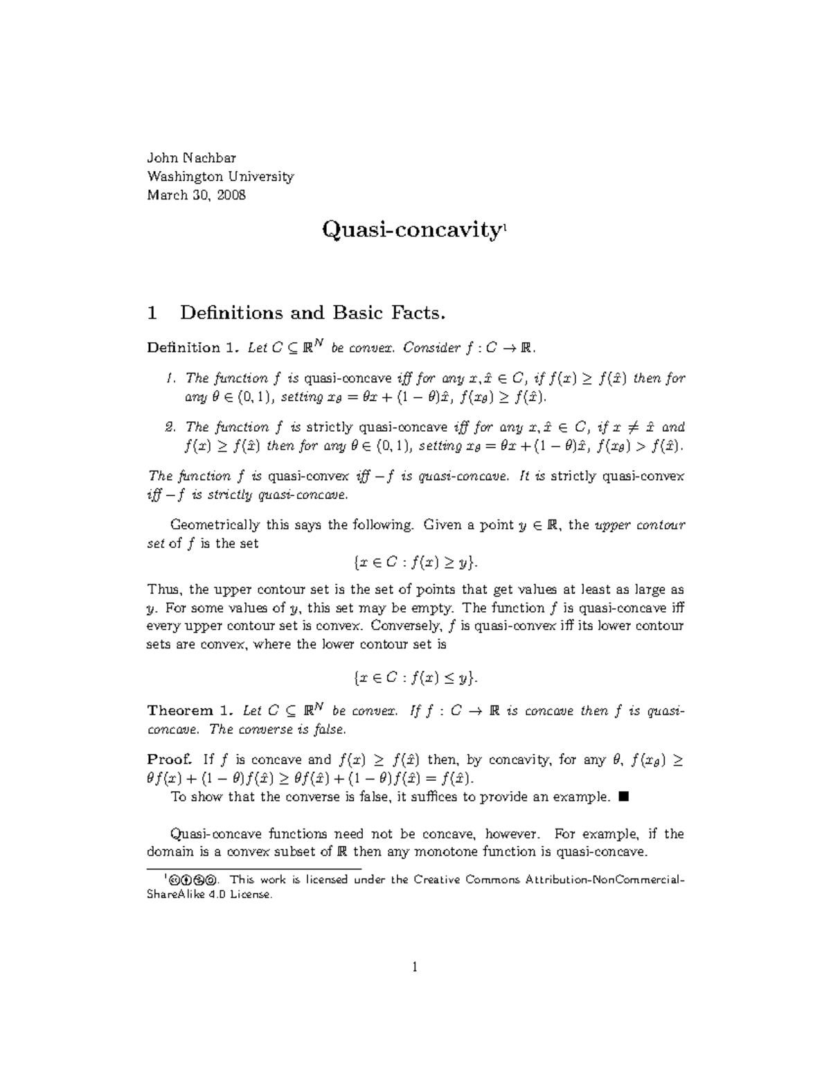Quasiconcavity - Economics note on quasi concavity - John Nachbar ...