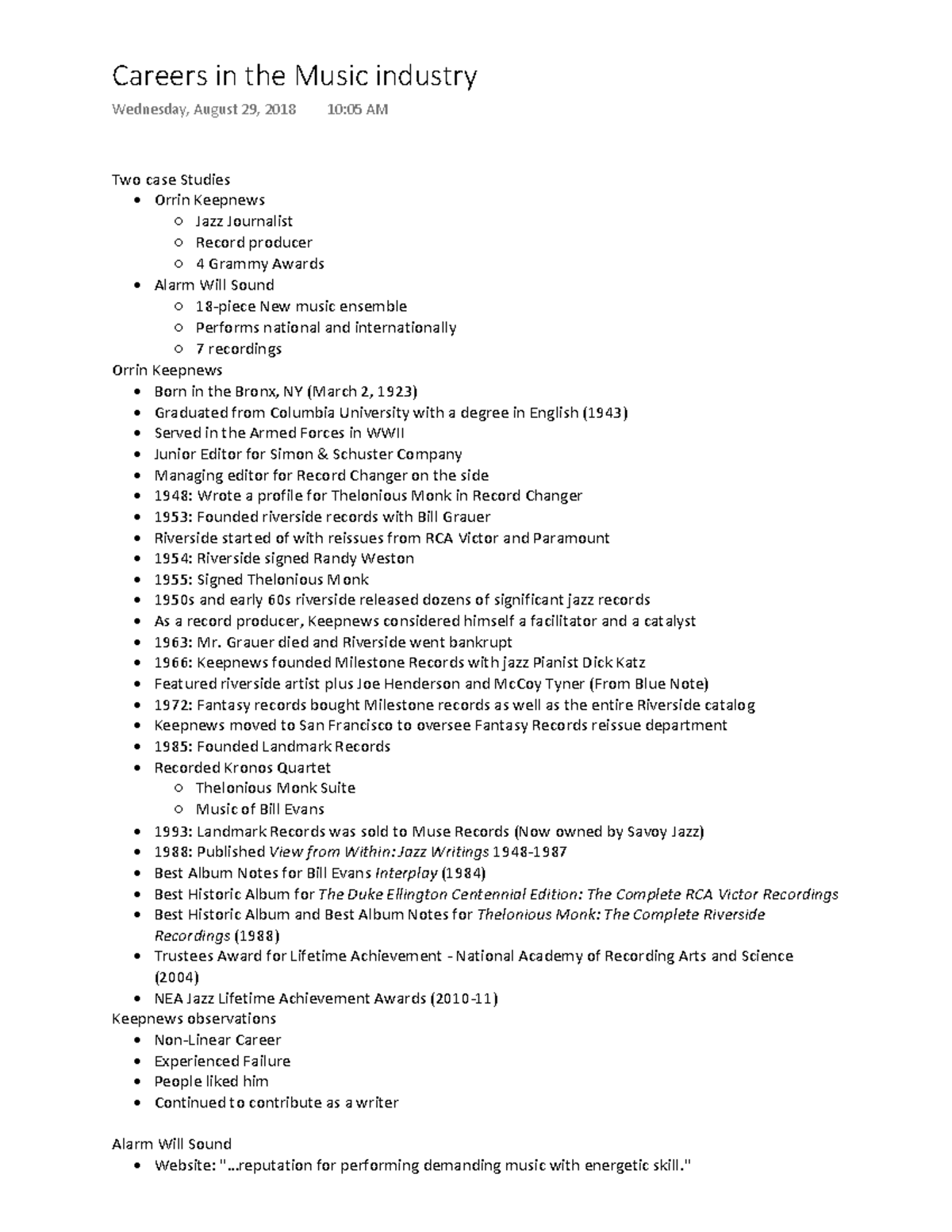 MUS 190 Careers in the Music Industry - Careers in the Music industry ...