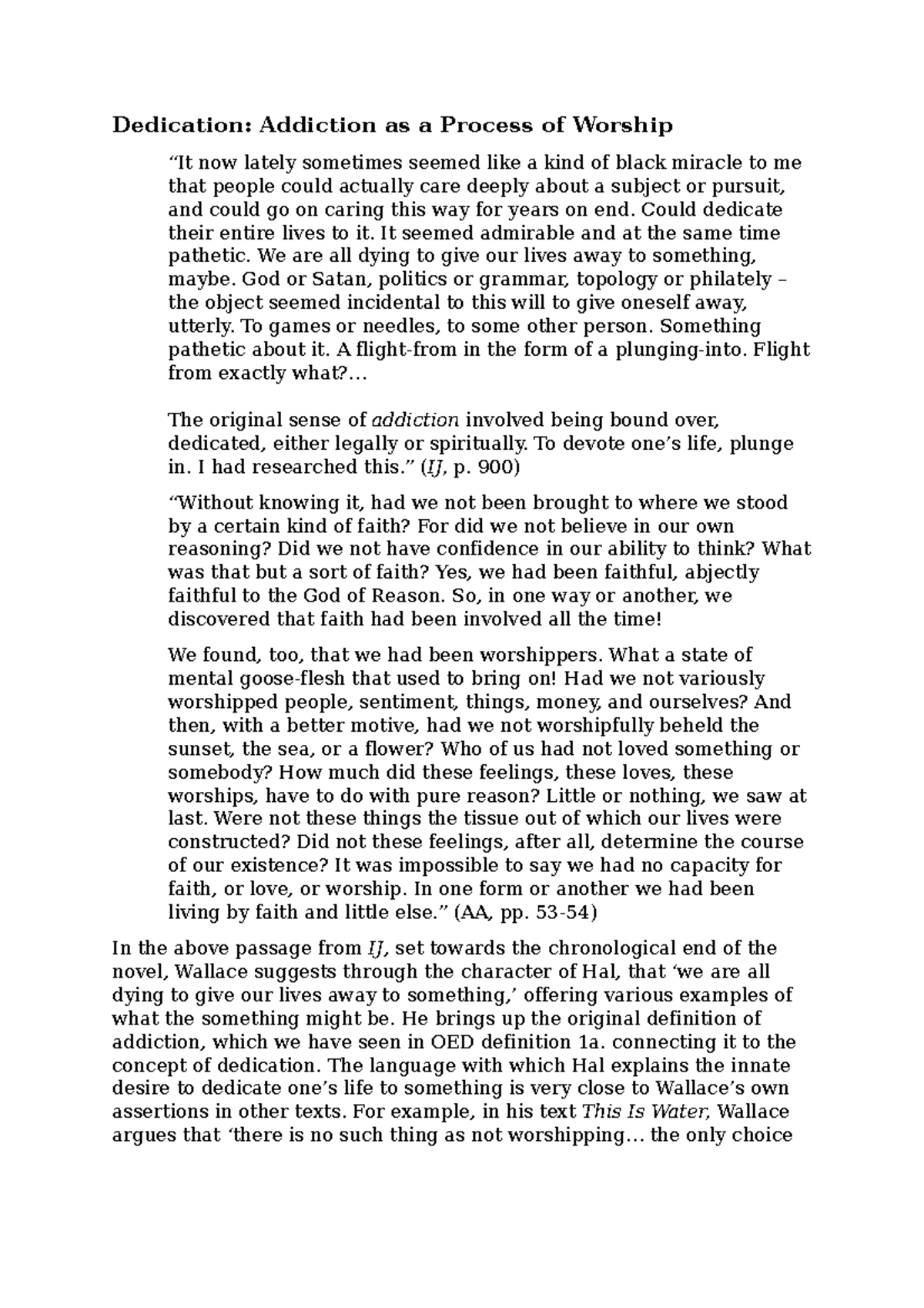 The Presentation of Addiction in Alcoholics Anonymous and Infinite Jest ...