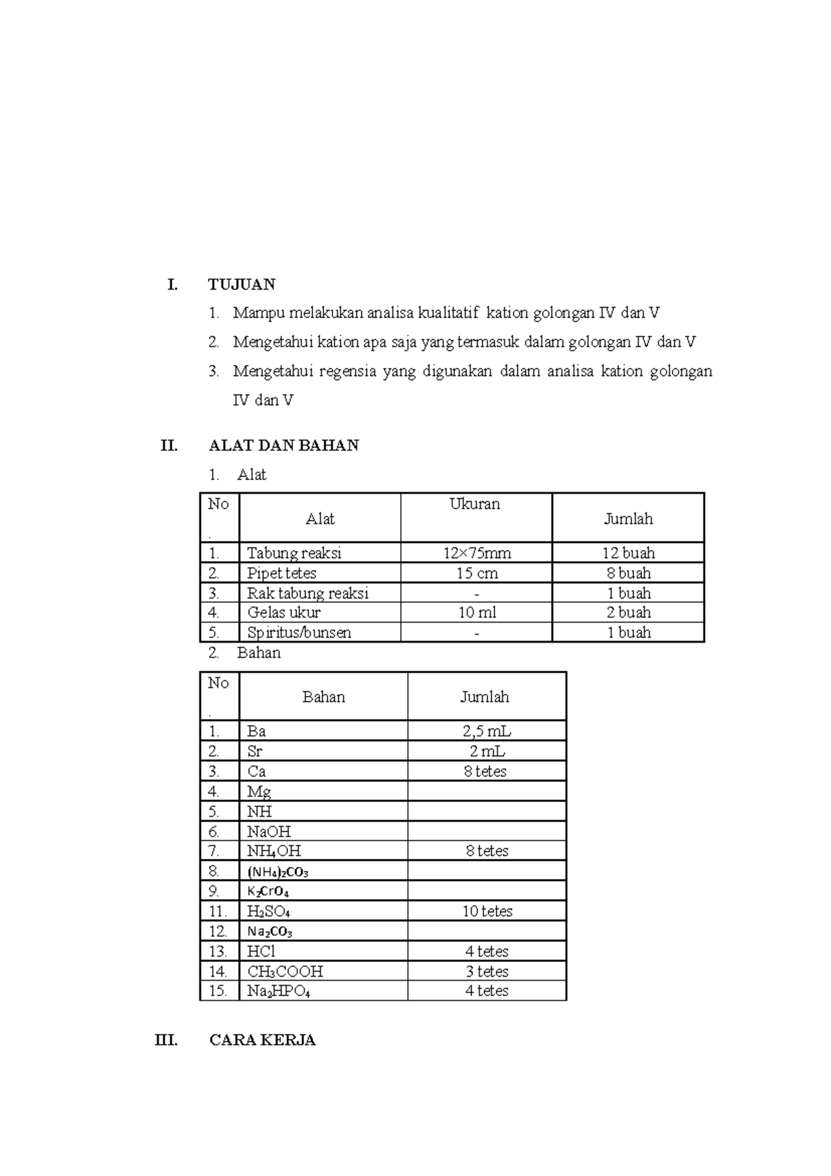 Kation gol 4 dan 5 - kimia farmasi - I. TUJUAN Mampu melakukan analisa ...