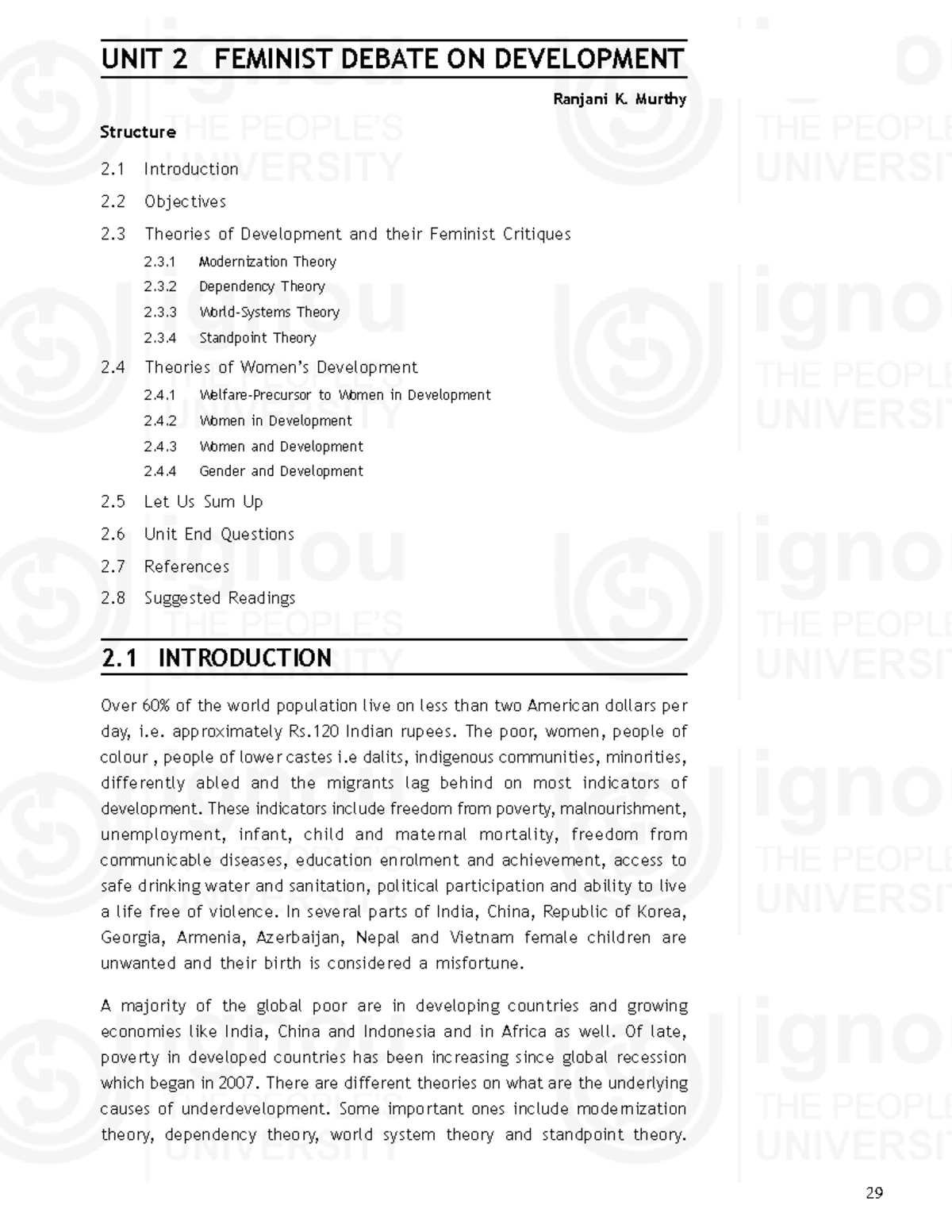 Feminist debate in development - Perspectives on Social UNIT 2 FEMINIST ...