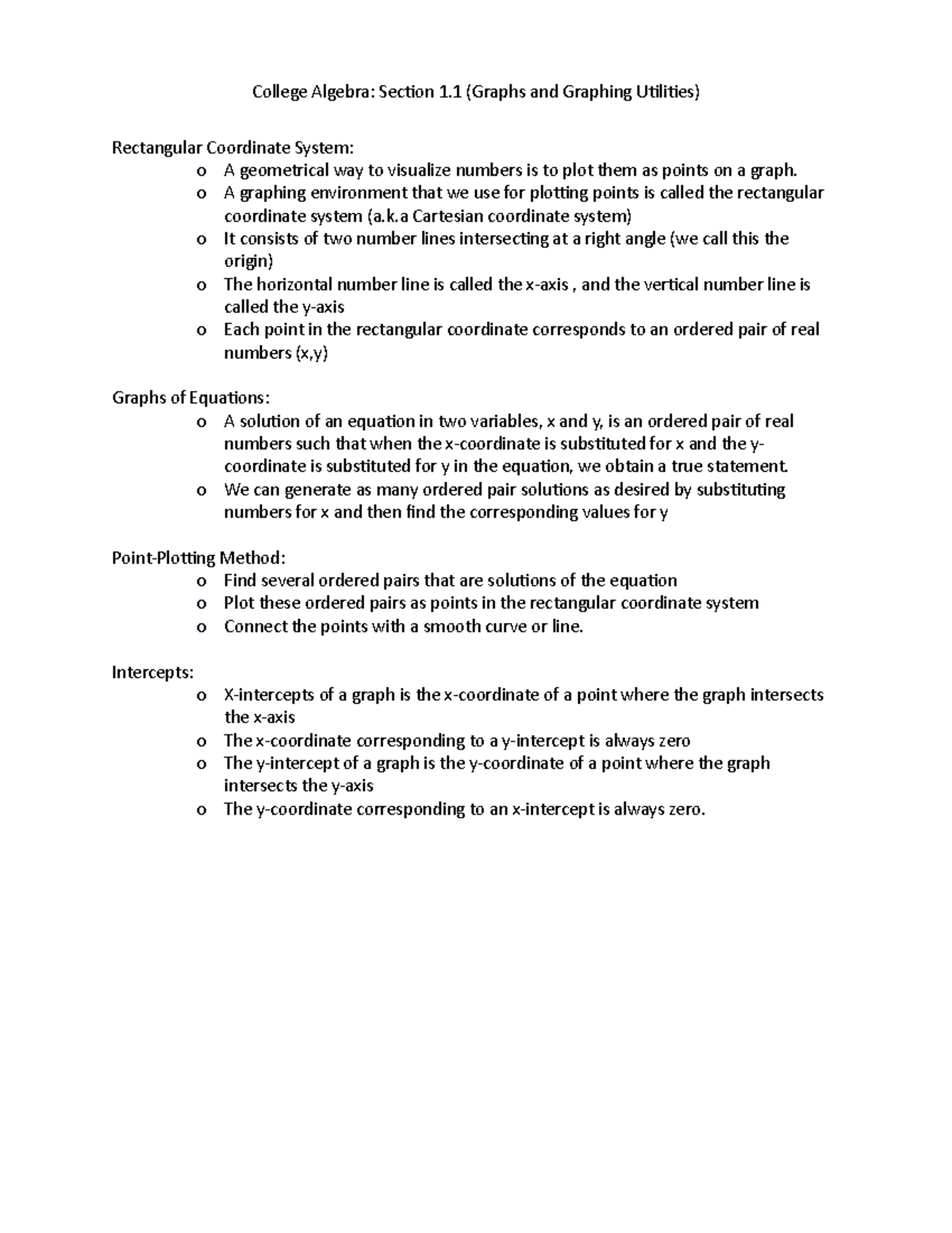 Chapter 1.1 Notes - College Algebra: Section 1 (Graphs and Graphing ...