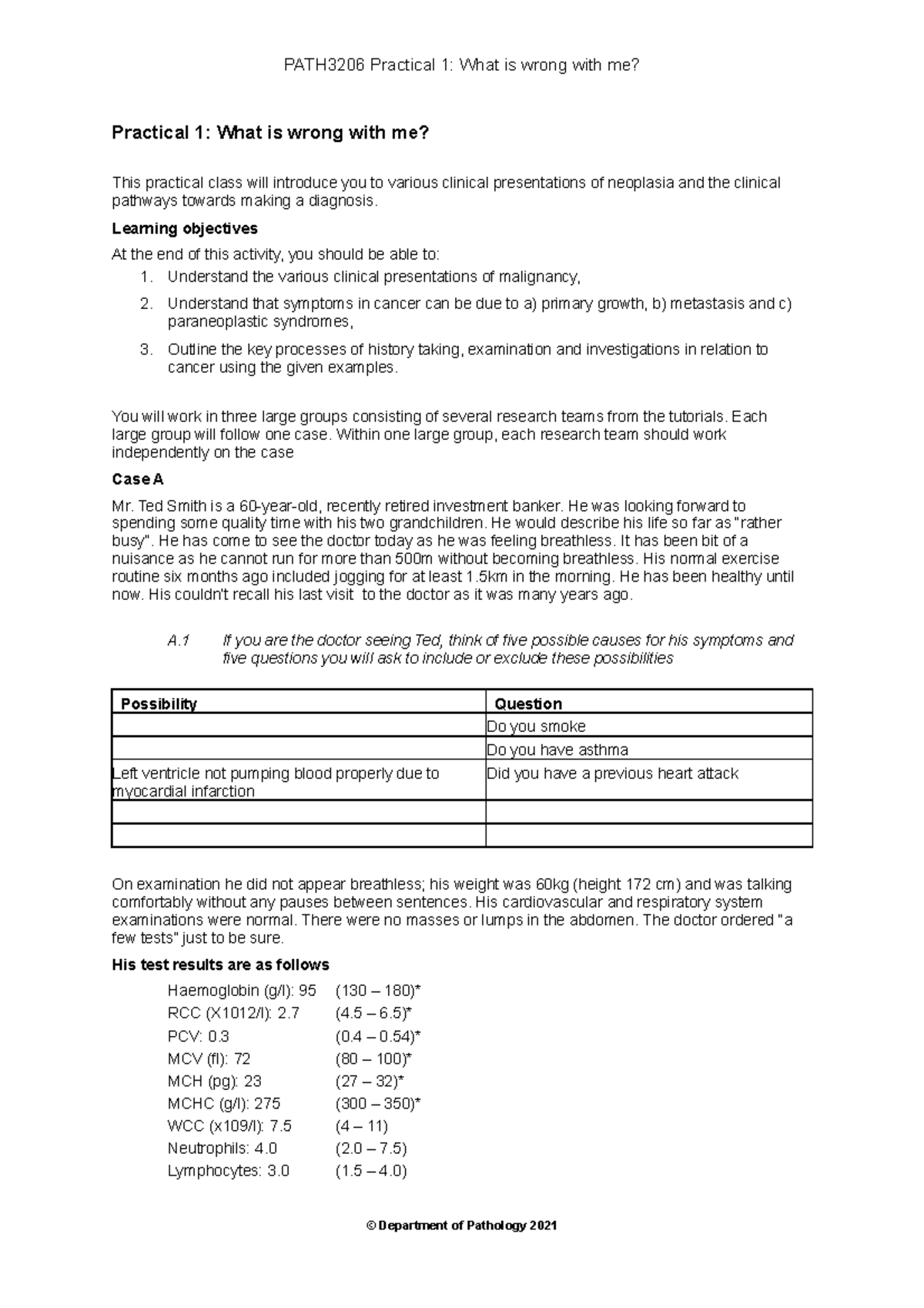 Practical 1 Worksheet - Practical 1: What is wrong with me? This ...