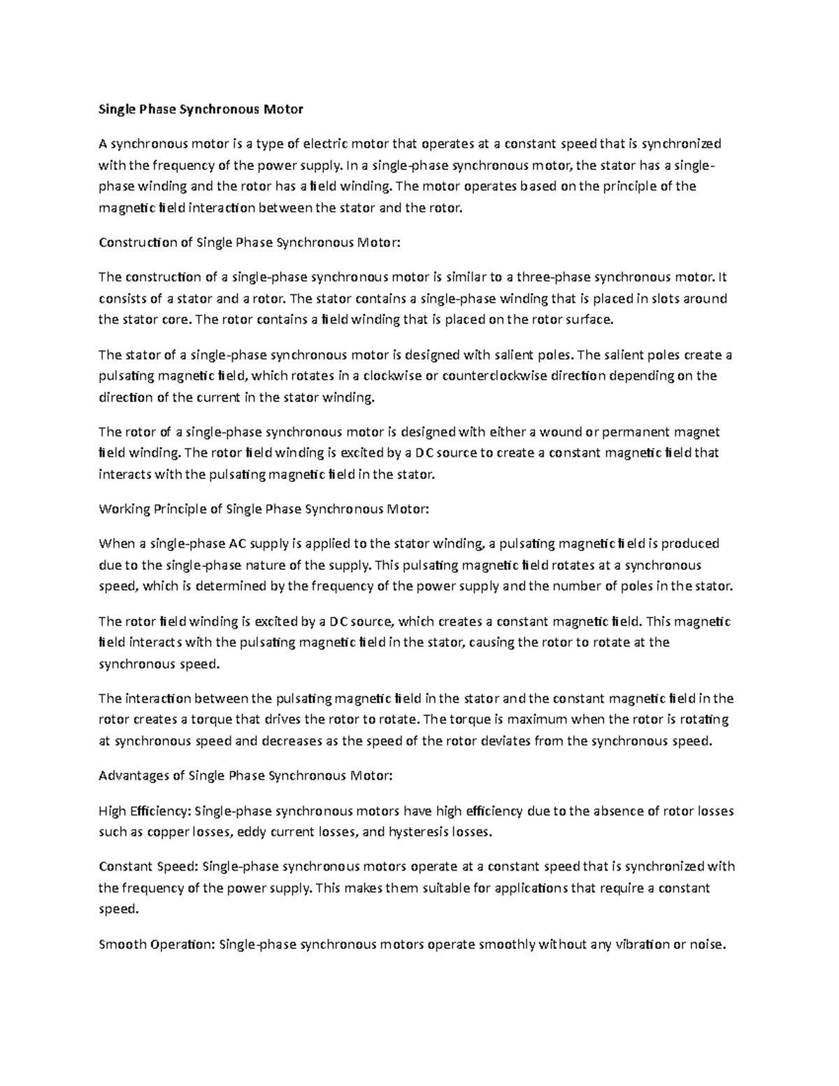 Single Phase Synchronous Motor - In a single-phase synchronous motor ...