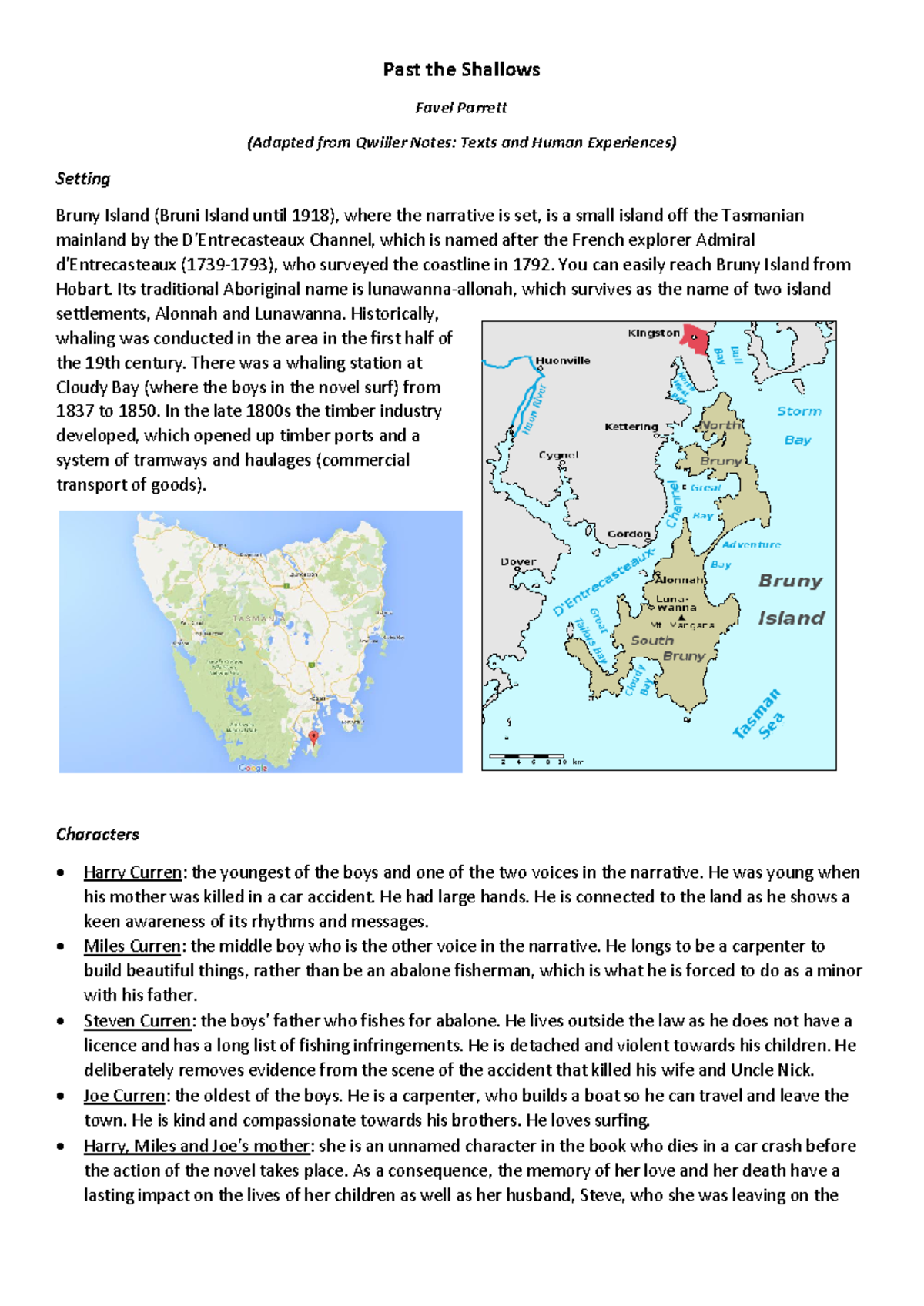Past the Shallows Key Information - Past the Shallows Favel Parrett ...