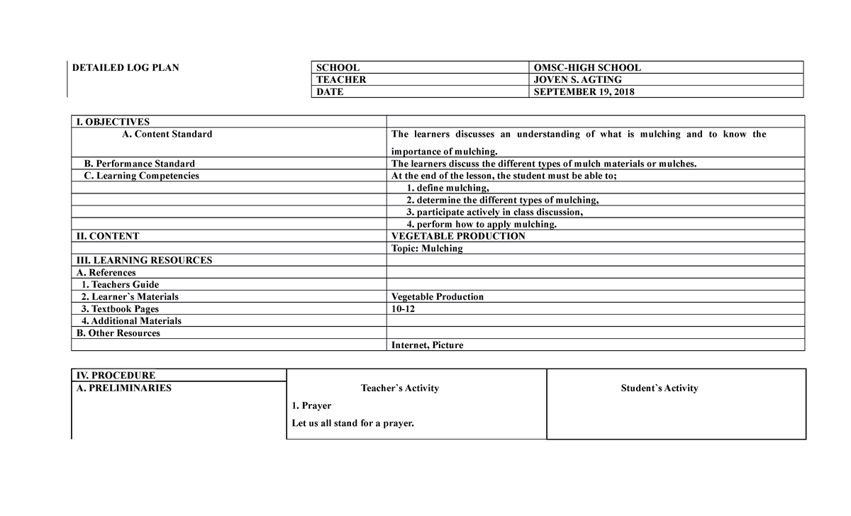 Detailed Log PLAN Carcar - DETAILED LOG PLAN SCHOOL OMSC-HIGH SCHOOL ...