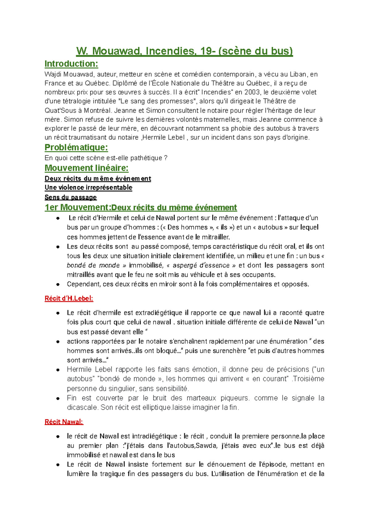 Incendie scene 19 - francais - W. Mouawad, Incendies, 19- (scène du bus ...