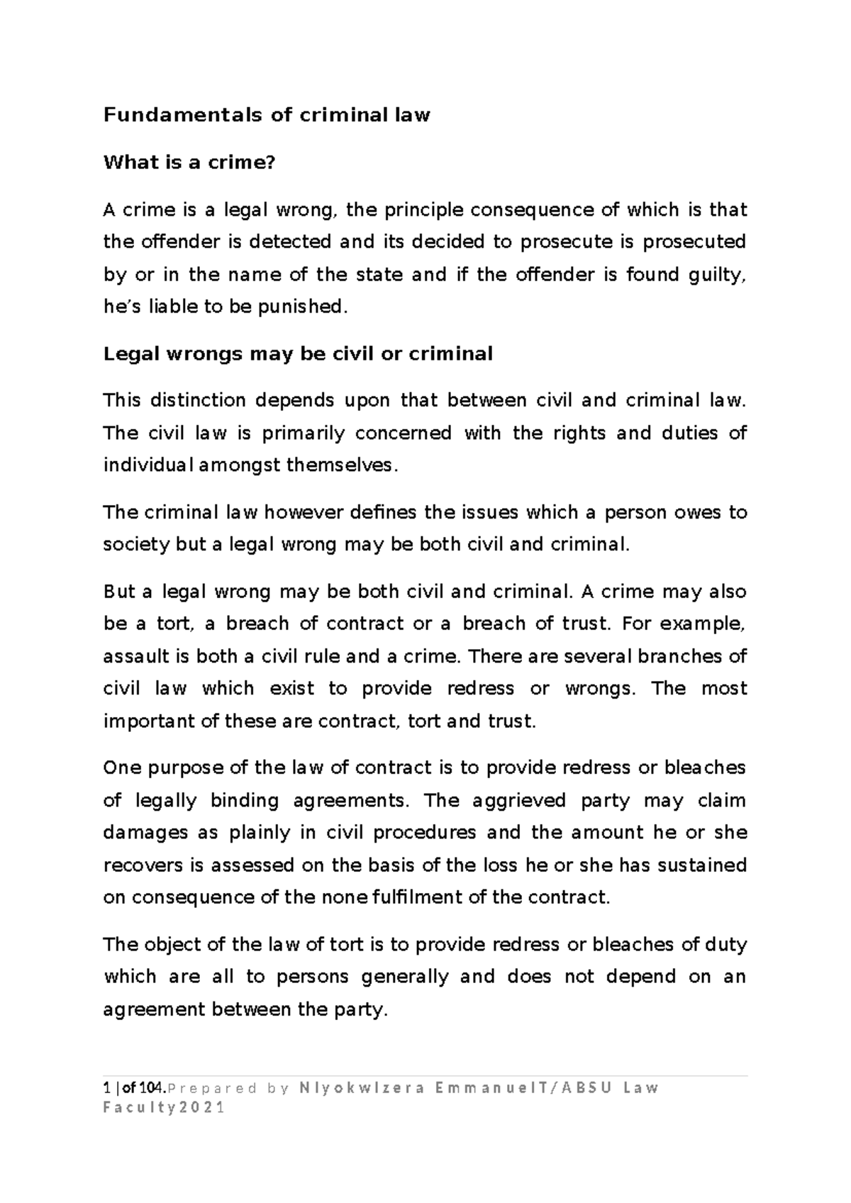 Criminal Law and Human rights - Fundamentals of criminal law What is a ...