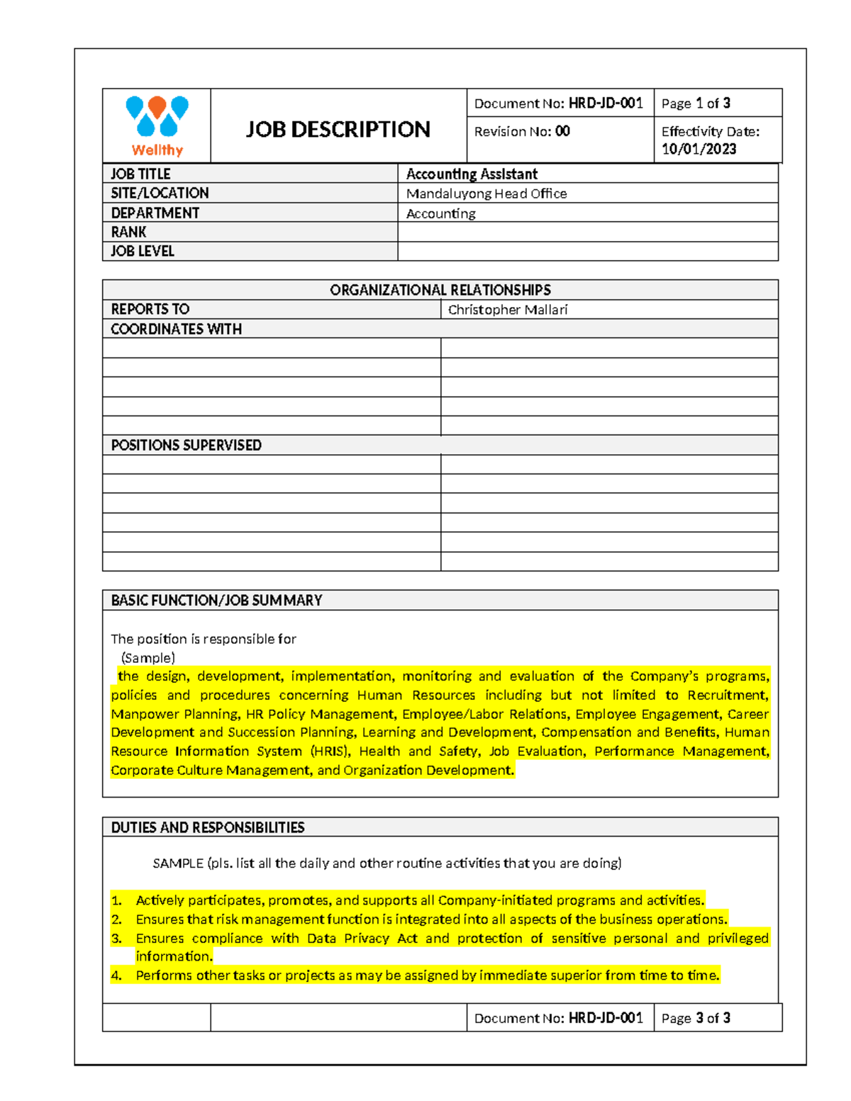 Job Description and Specification Template (WSI) - JOB DESCRIPTION ...